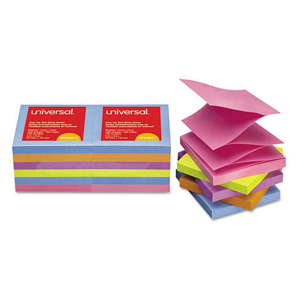Fan-Folded Self-Stick Pop-Up Note Pads, 3" x 3", Assorted Bright Colors ...
