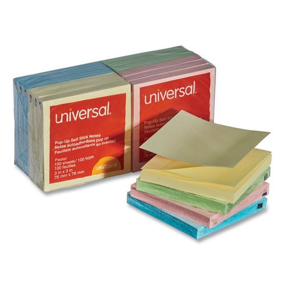 Fan-Folded Self-Stick Pop-Up Note Pads, 3" x 3", Assorted Pastel Colors ...