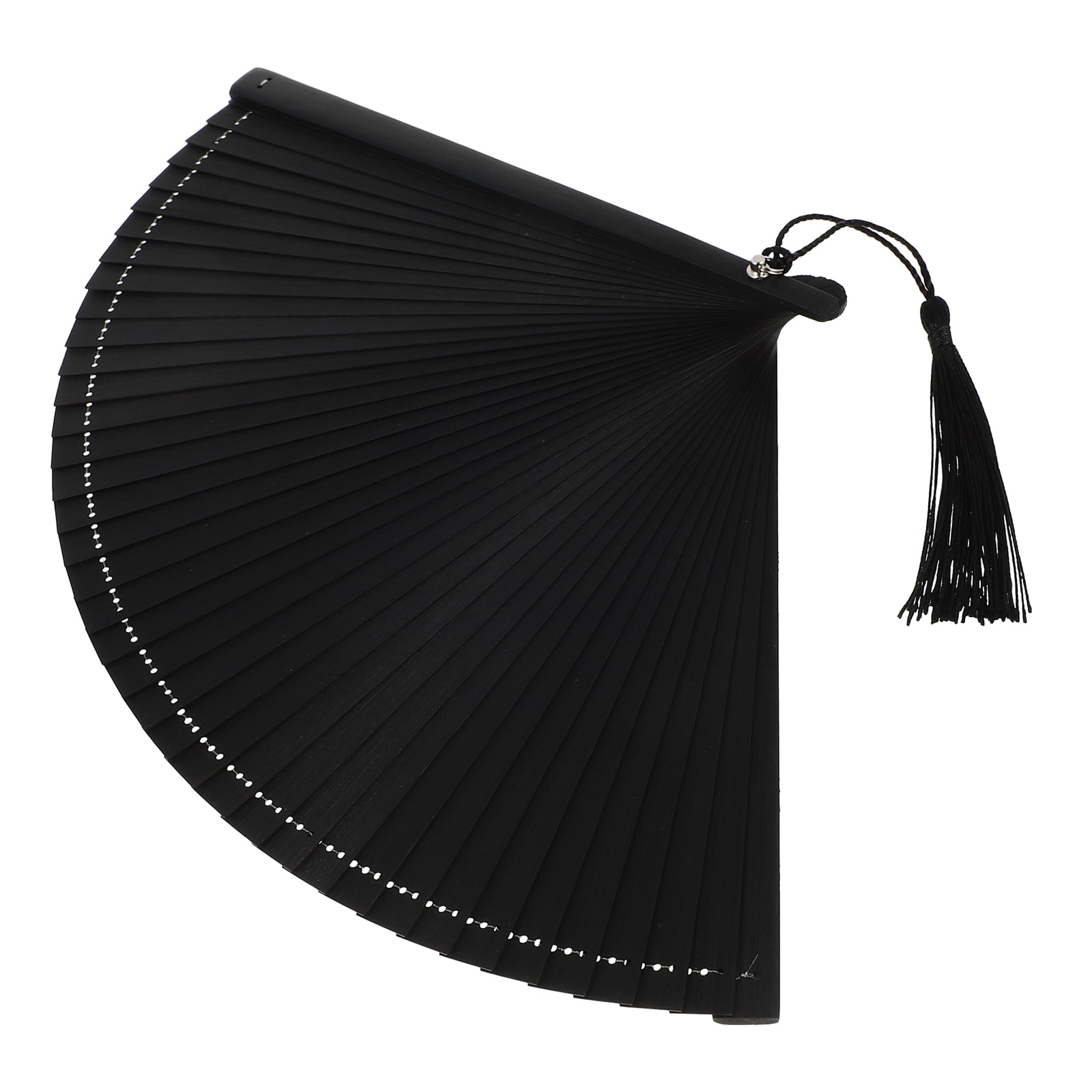 HEMOTON Black Bamboo Hand Fan with Tassel for Decoration Use Portable ...