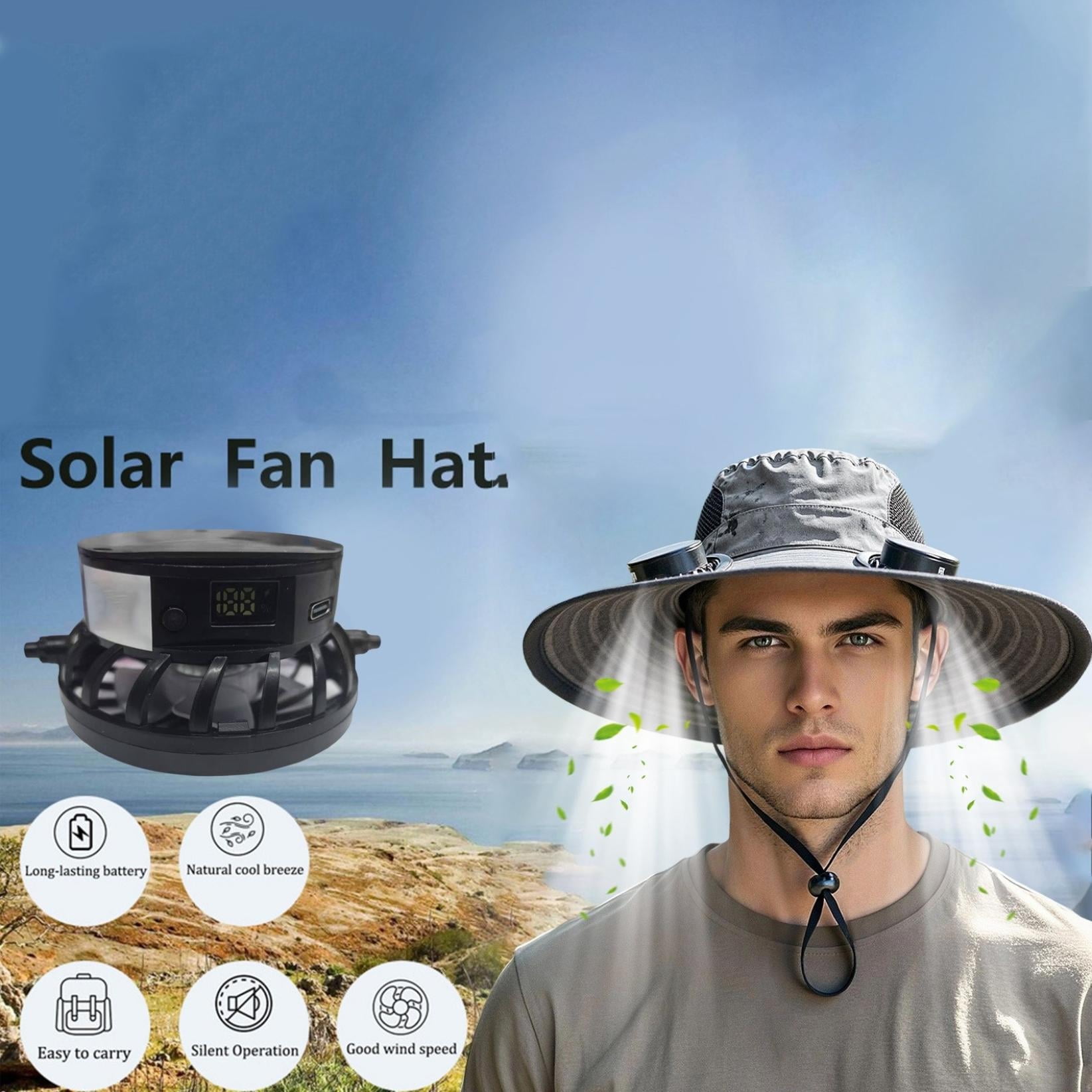 Fan Hat with Solar Charging Solar Fan Hat with Wide-brimmed Design Dual ...