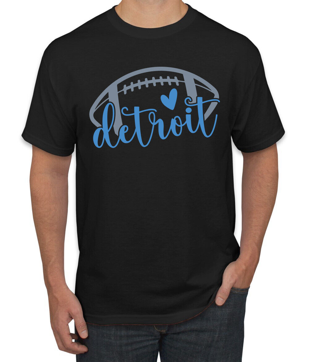 Fan Of City of Detroit Football Blue Heart Script Writing Men TShirt ...