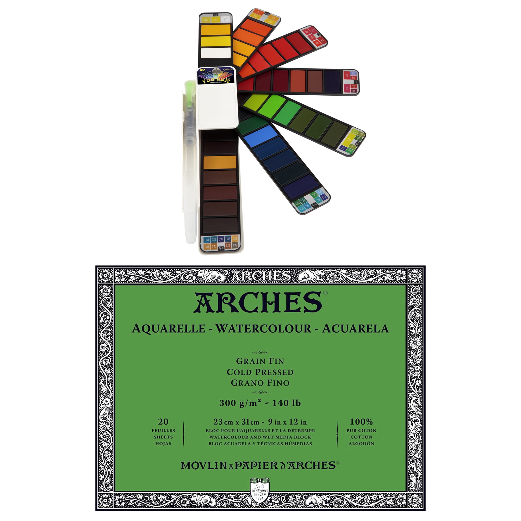 Fan-Pan Nomad Watercolor Paint Set with Arches Cold Press Paper WC ...