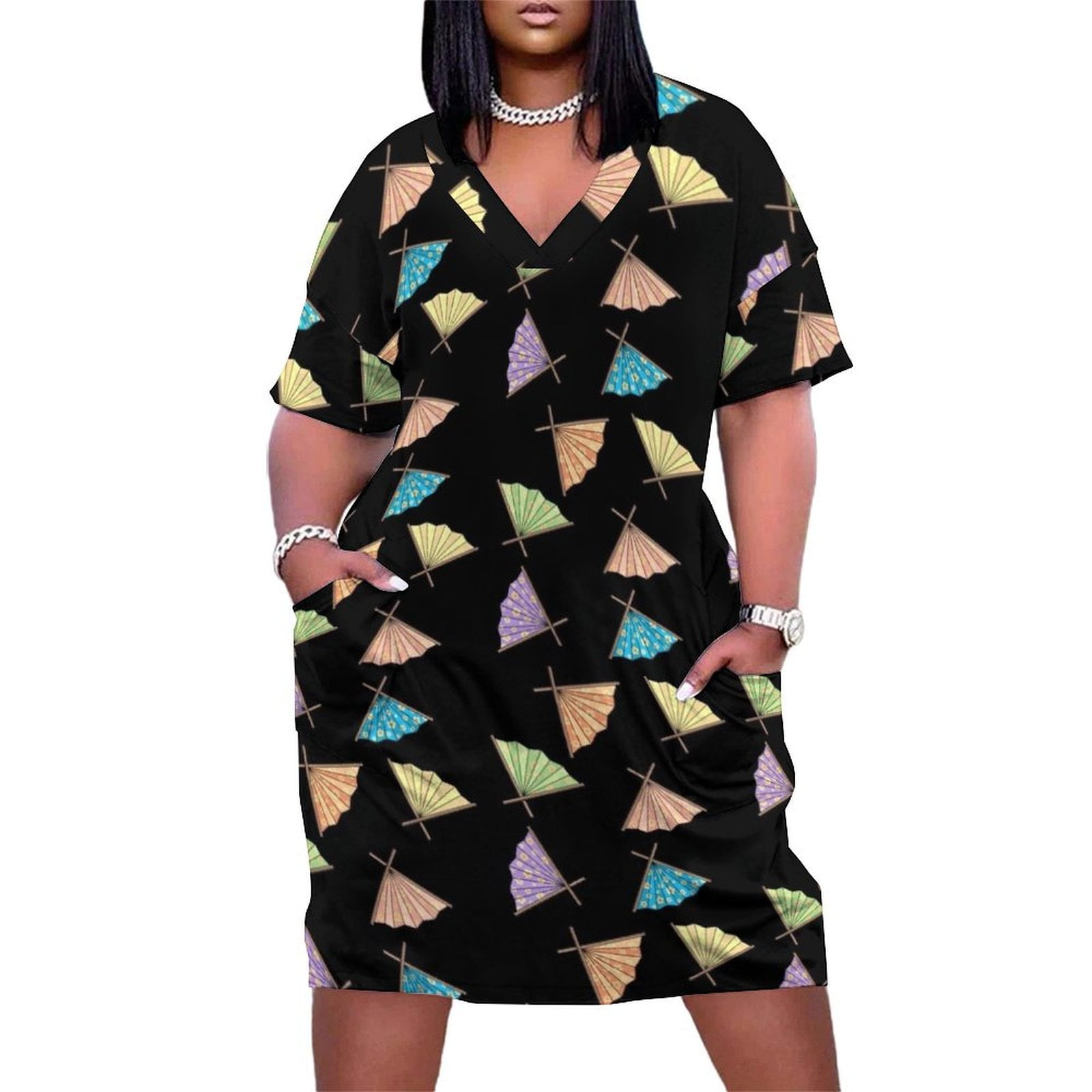 Fan Pattern Loose Pocket Dress Aesthetic clothing Elegant gown summer ...