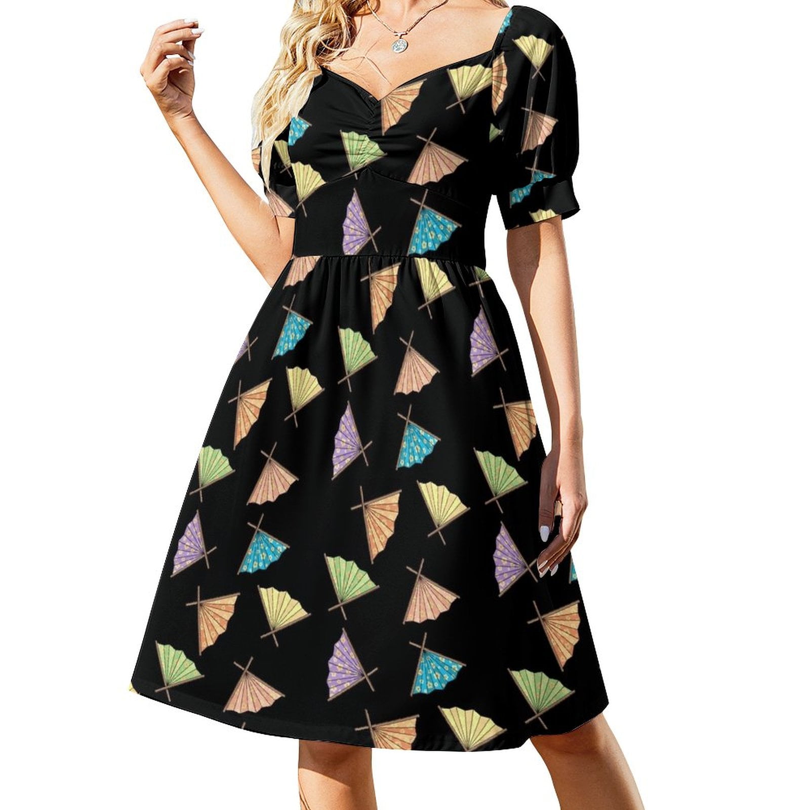 Fan Pattern Sleeveless Dress bandage dress long dress women summer ...