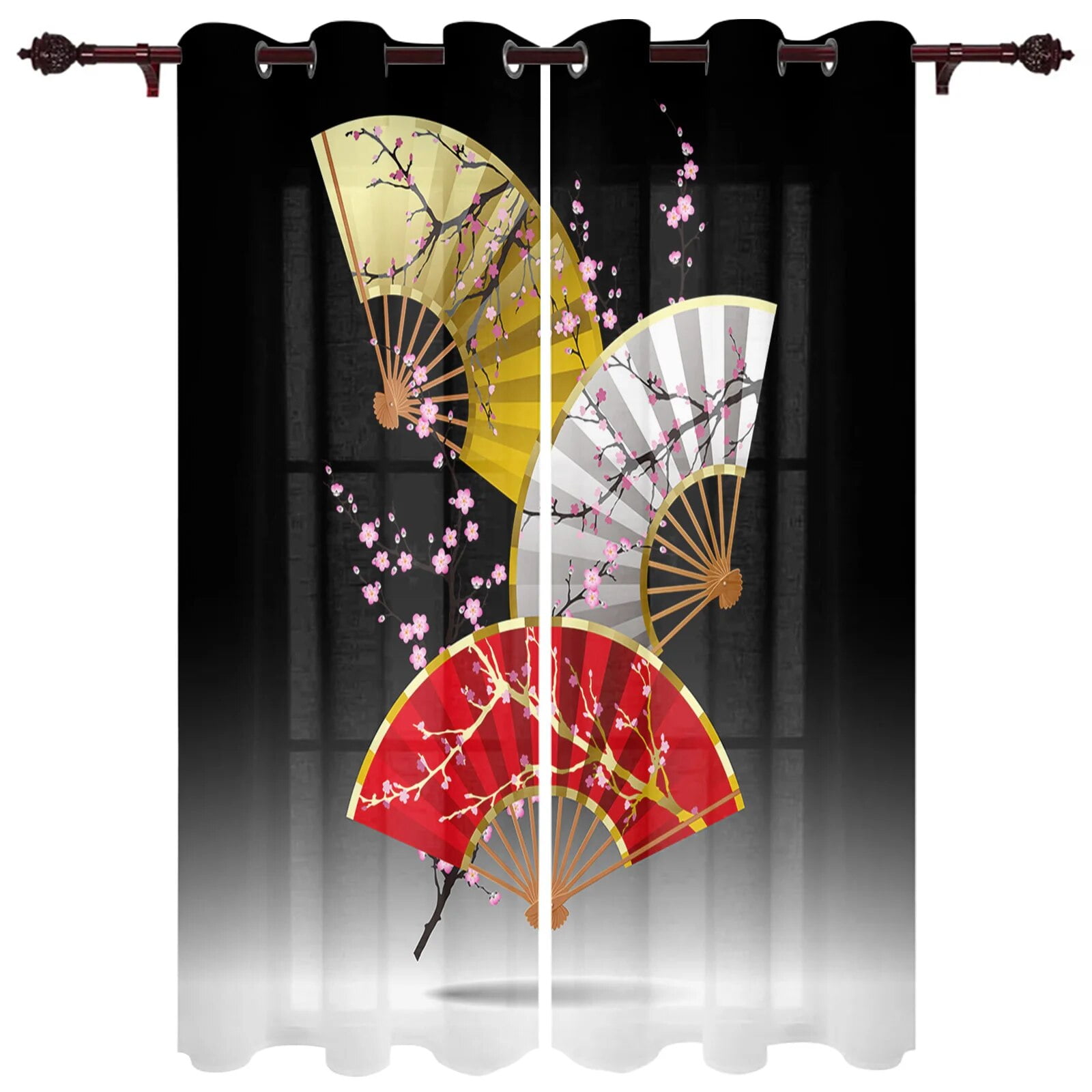 Fan Plum Branch Black Gradient Childrens' Room Curtain Hall Living Room ...