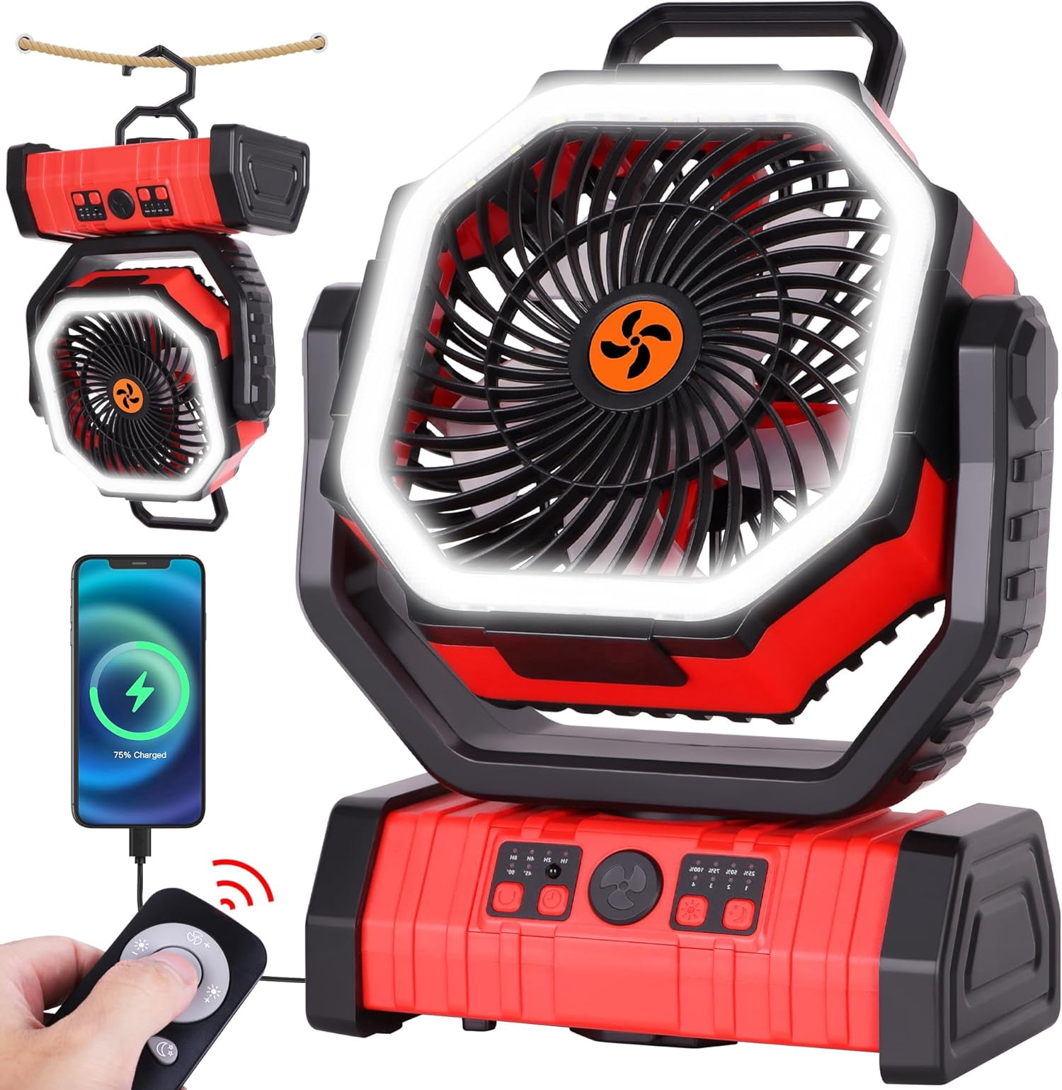 Fan Portable,20000mAh Rechargeable Camping Fan with LED Lantern,Auto ...