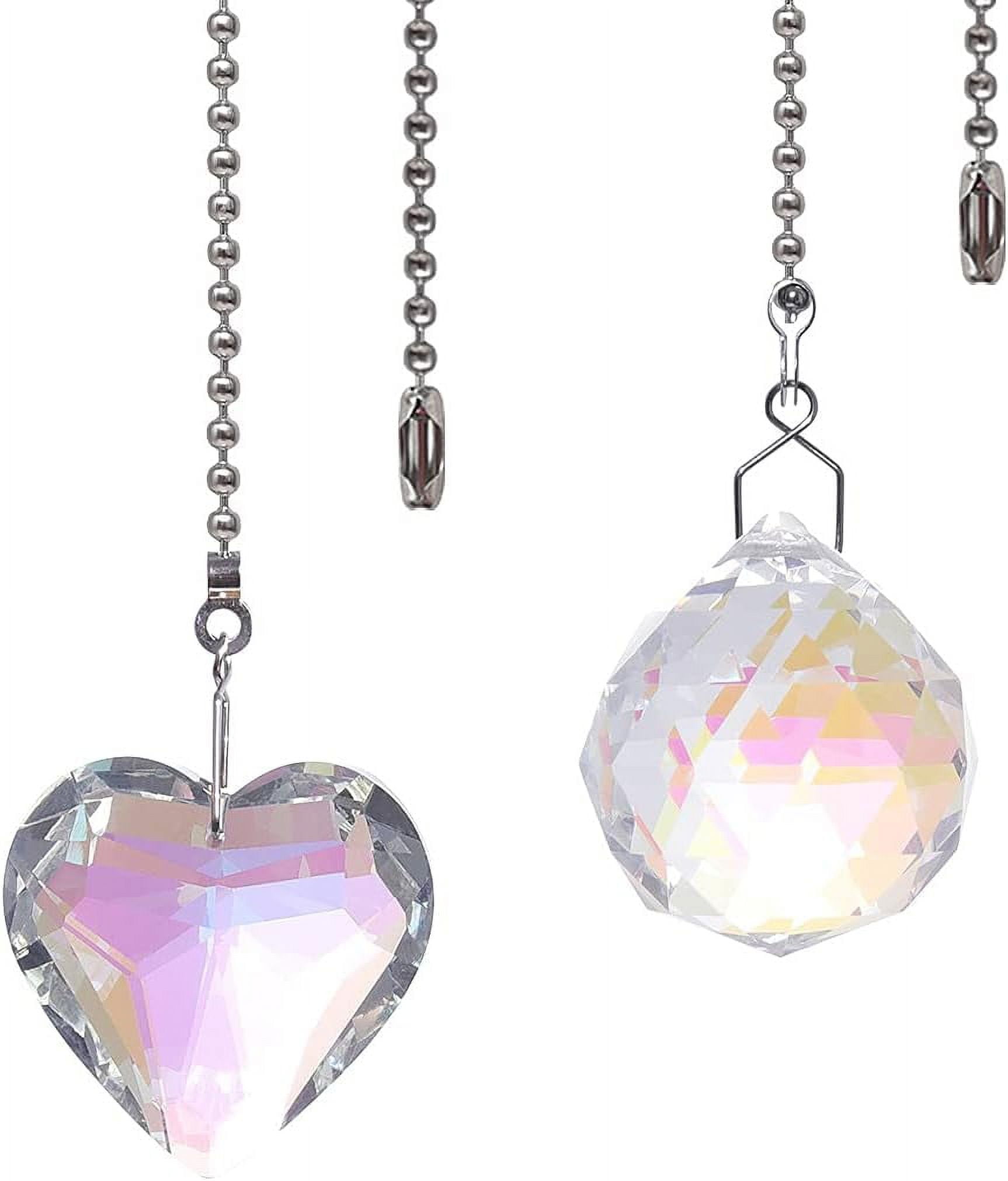 Fan Pull AB Coat Crystal Prism Ball and 45mm Crystal Heart Dazzling ...