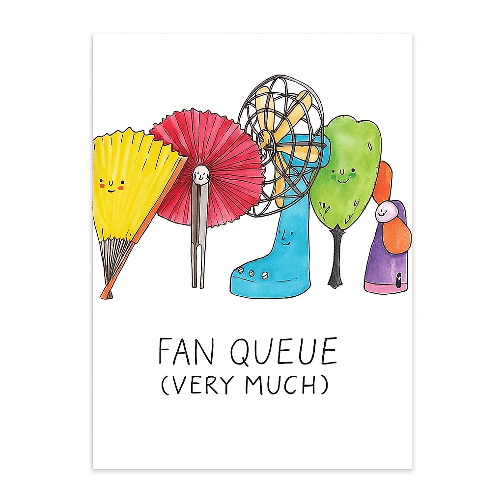 Fan Queue Greeting Card – Fun and Whimsical Design Featuring Happy ...
