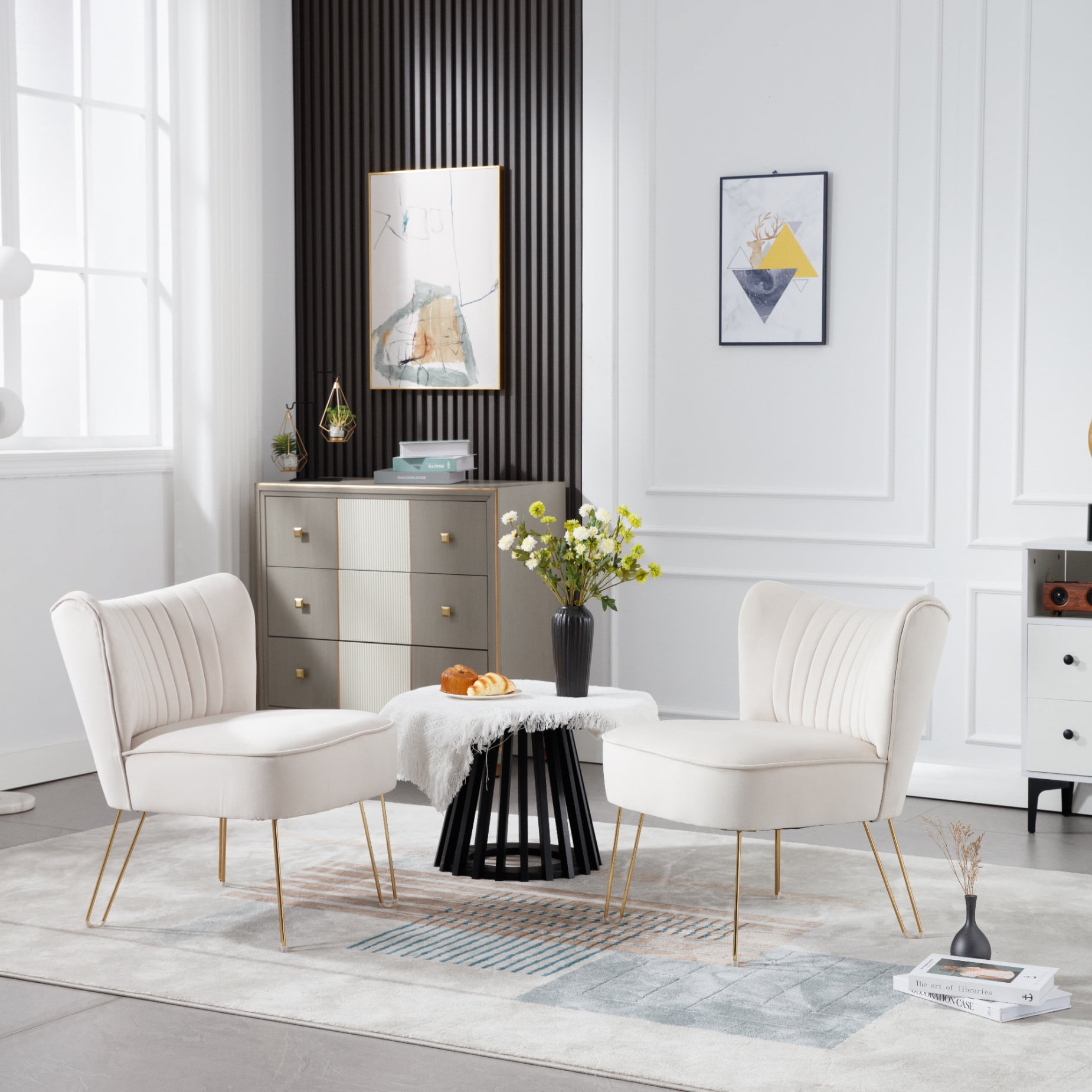 Fan-Shaped Dining Chairs Set of 2, Modern Velvet Armless Side Chairs ...