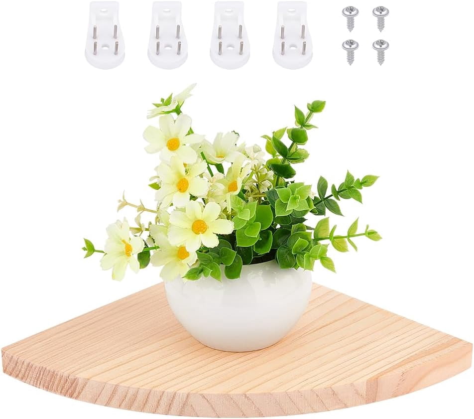 Fan Wood Corner Shelf Triangle Corner Shelf for Wall 7.8x7.8inch Home ...