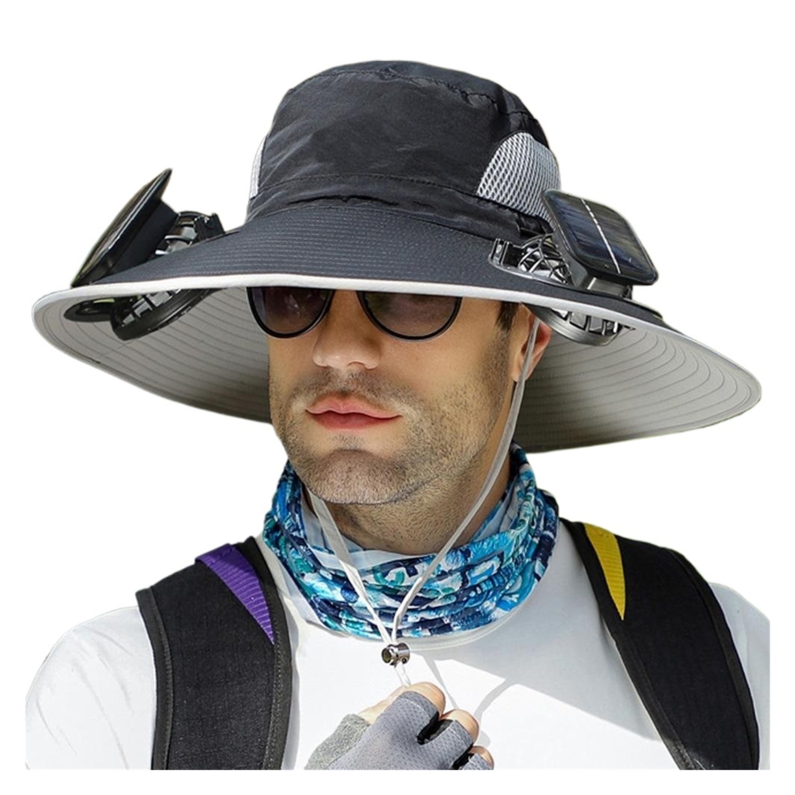 Fan cap 2 Fans, Large Brim, Windproof Solar USB Charging Sun Cap USB ...