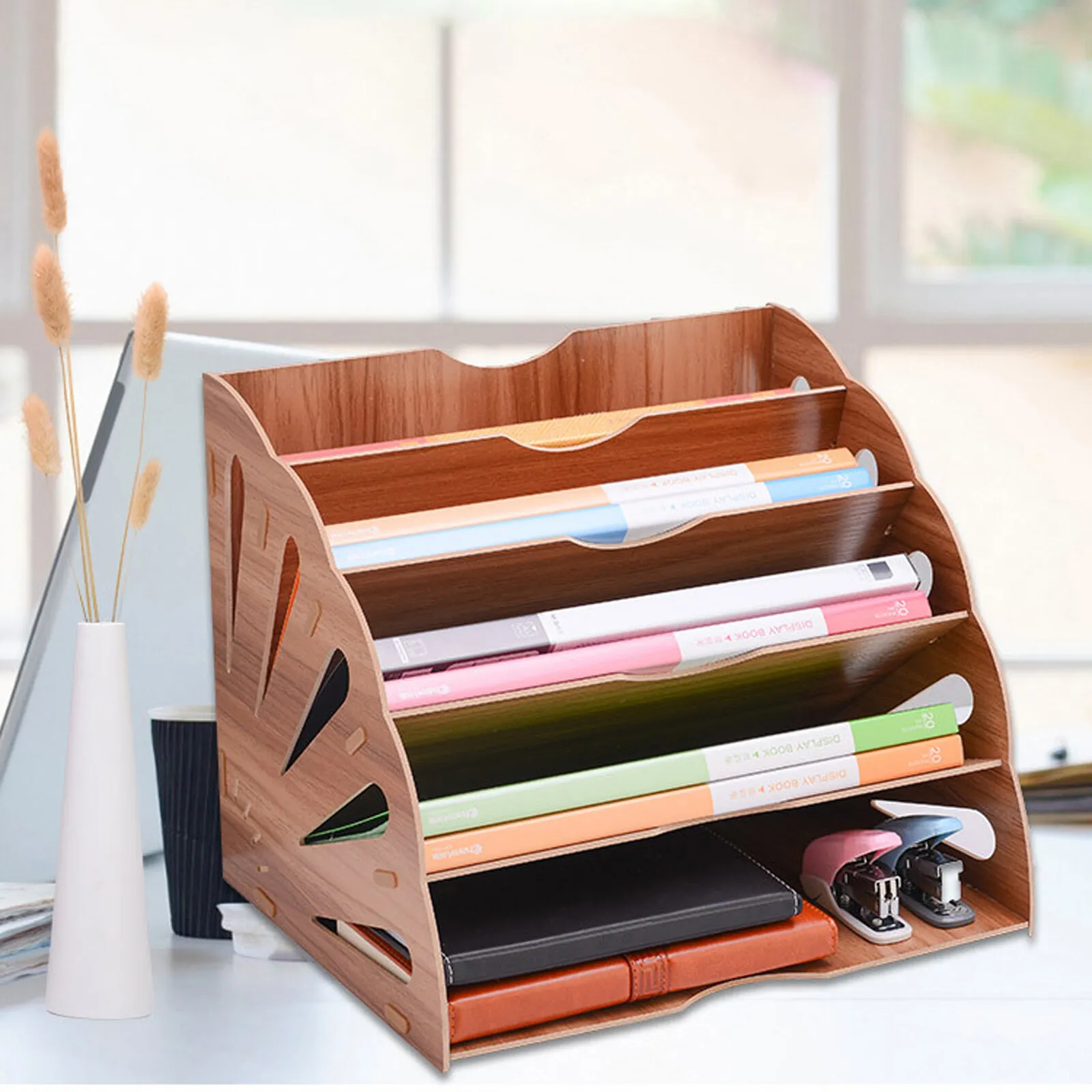 Fan-shaped Mail Letter Storage Sorter Holder Wood Desktop File Folder ...