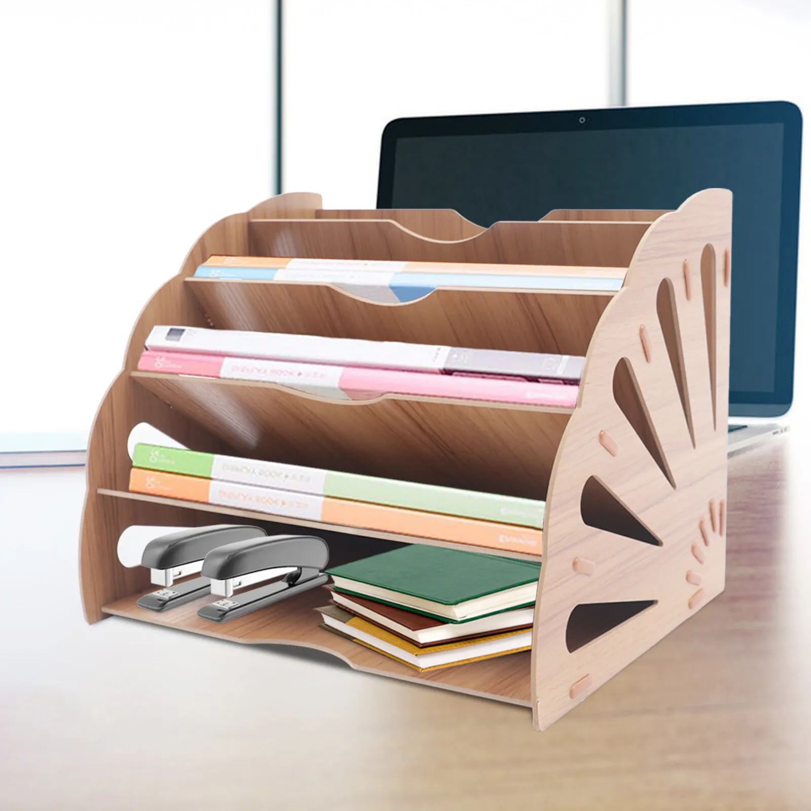 Fan-shaped Mail Letter Storage Sorter Holder Wood Desktop File Folder ...