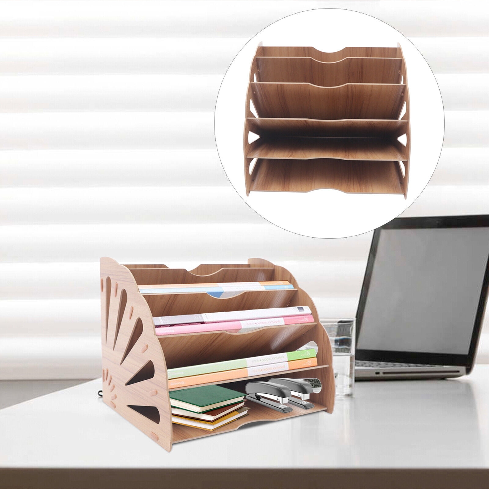 Fan-shaped Mail Letter Storage Sorter Holder Wood Desktop File Folder ...