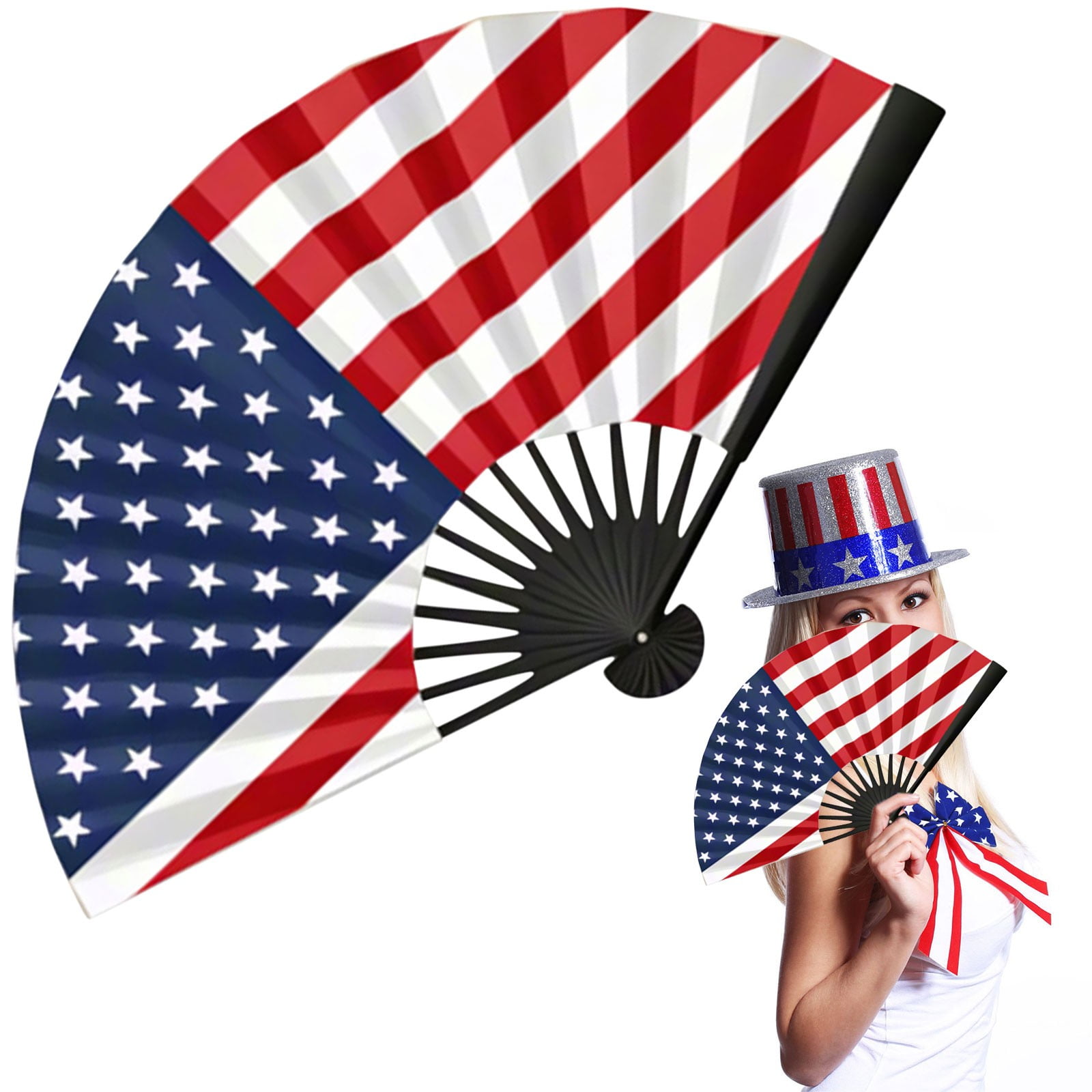 Fan x1 Clearance! 4th of July Hand Fans Folding Fabric for Patriotic ...