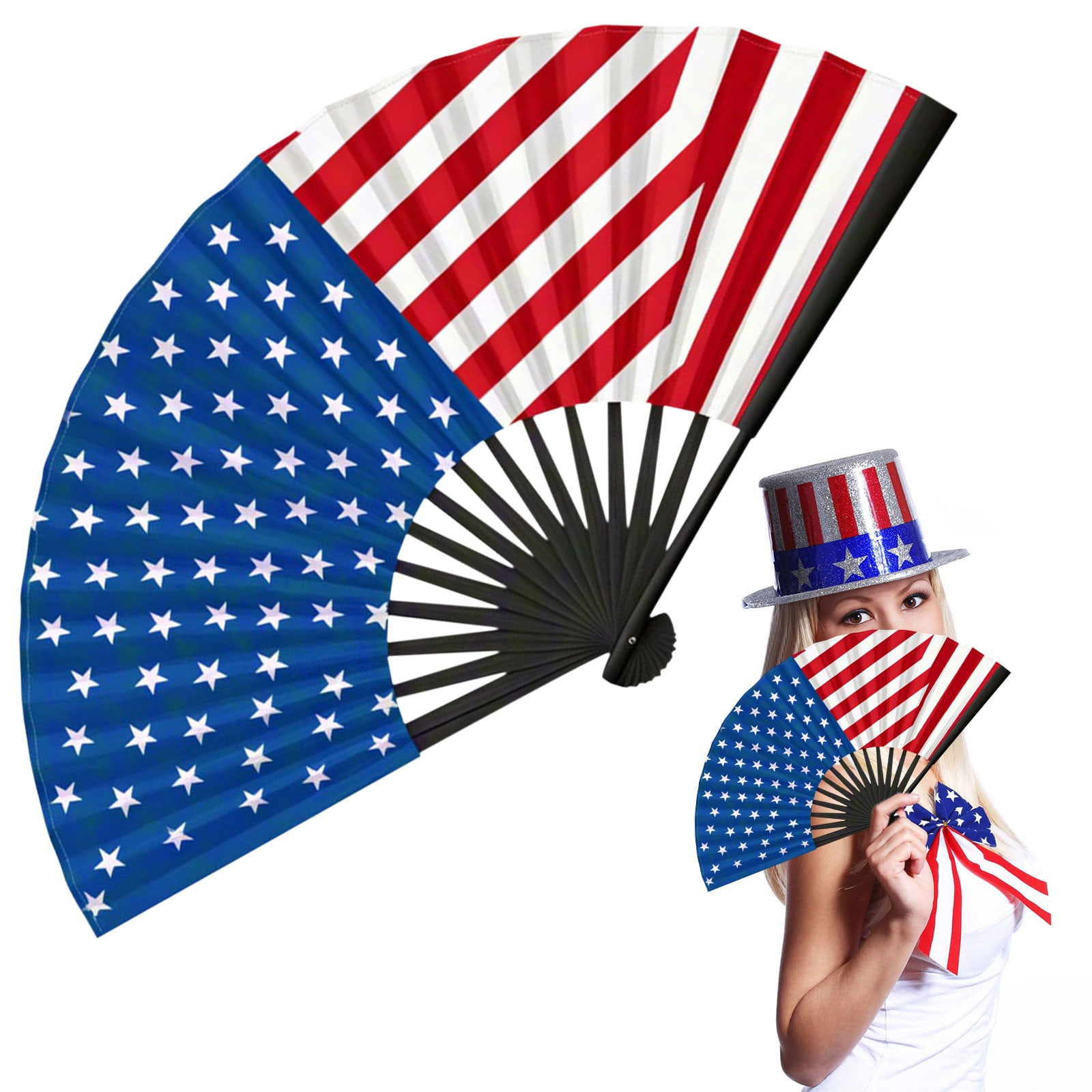 Fan x1 Clearance! 4th of July Hand Fans Folding Fabric for Patriotic ...
