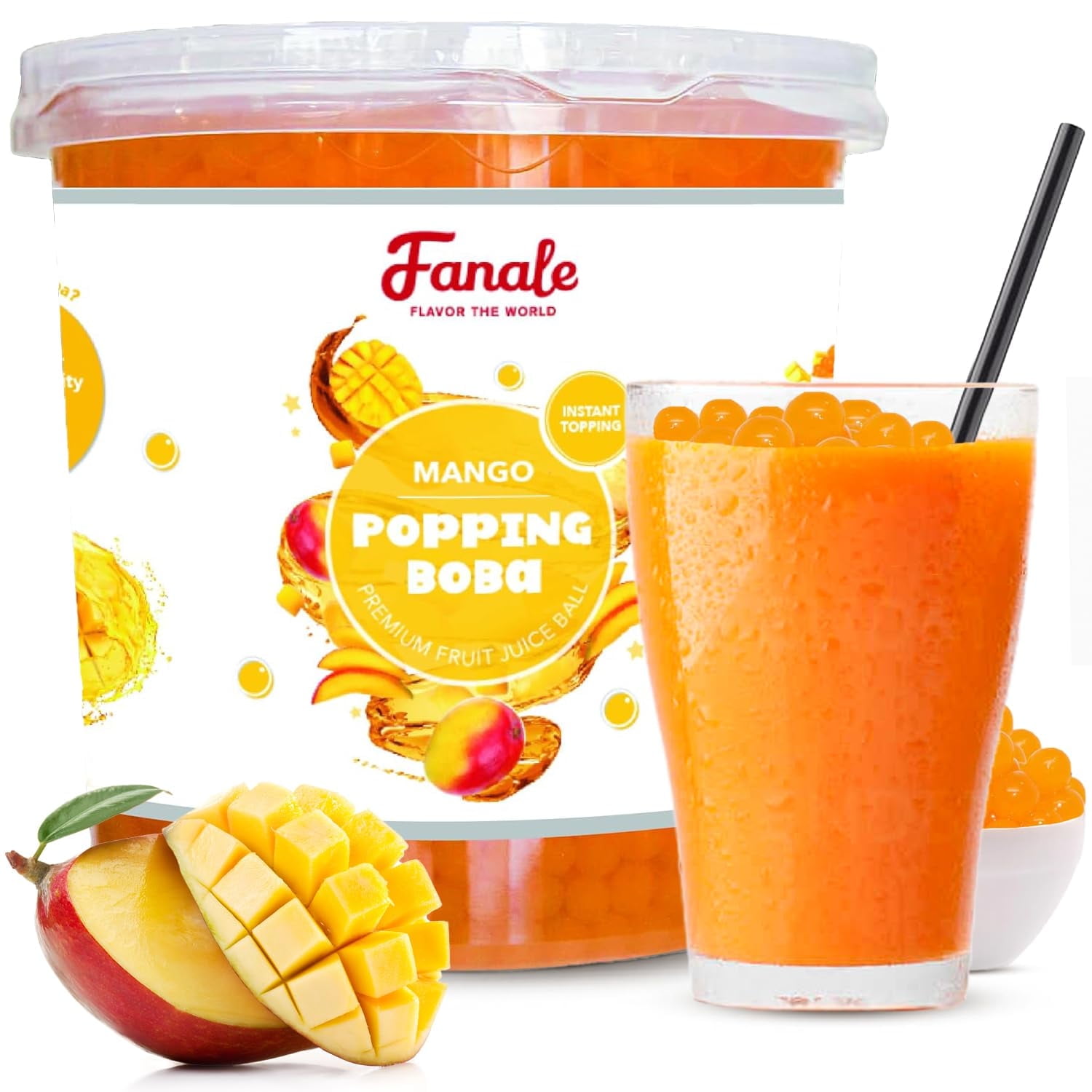 Fanale Mango Popping Boba Pearls for Bubble Tea, Fruit Juice Filled ...