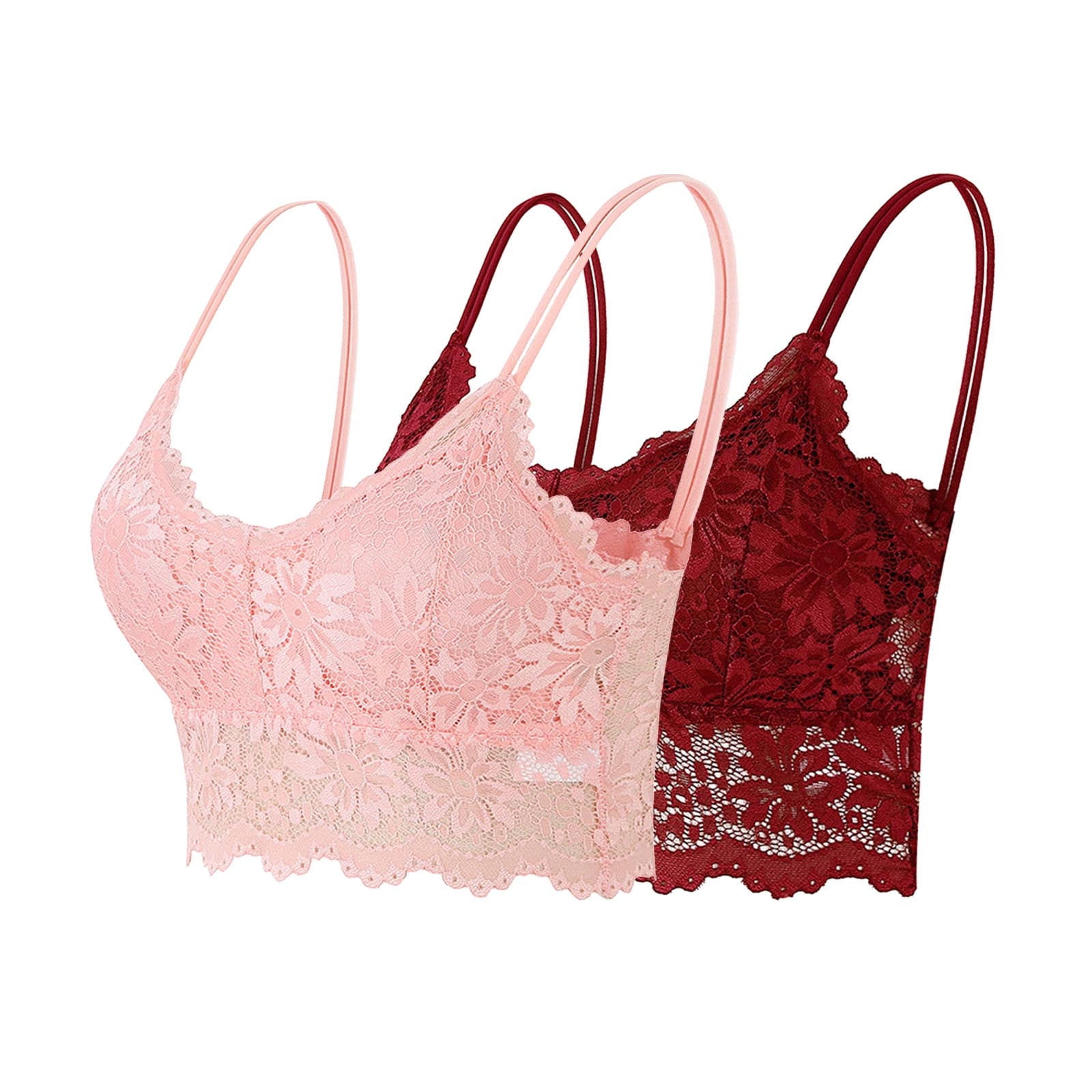 Fancifize 2 Pcs Lace Bralettes for Women Wireless Bra Full Coverage ...