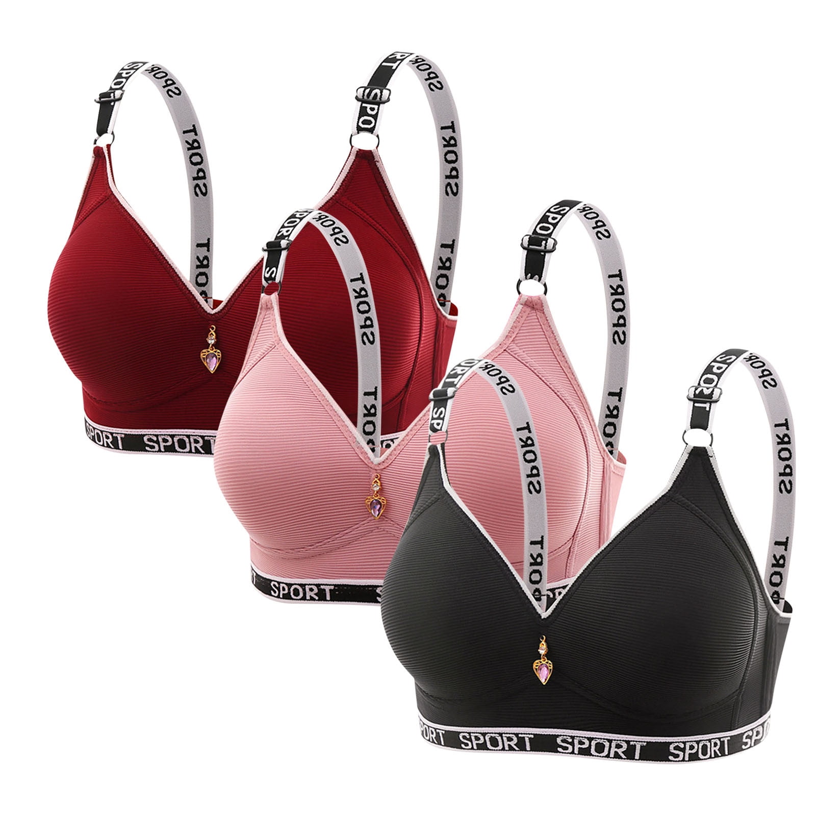 Fancifize 3 Pack Women's Wireless Sports Bra Push Up Full Coverage Bras ...