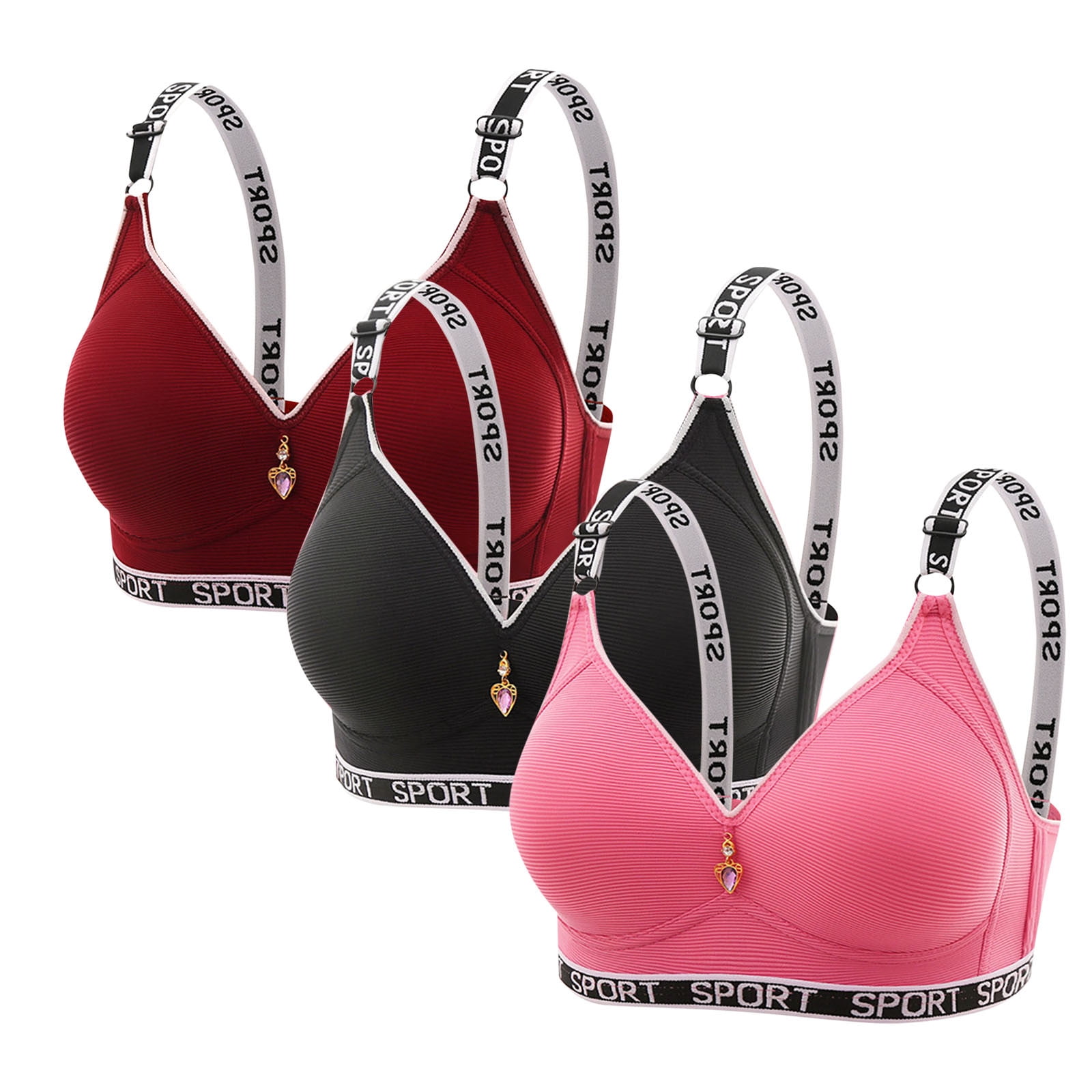 Fancifize 3 Pack Women's Wireless Sports Bra Push Up Full Coverage Bras ...