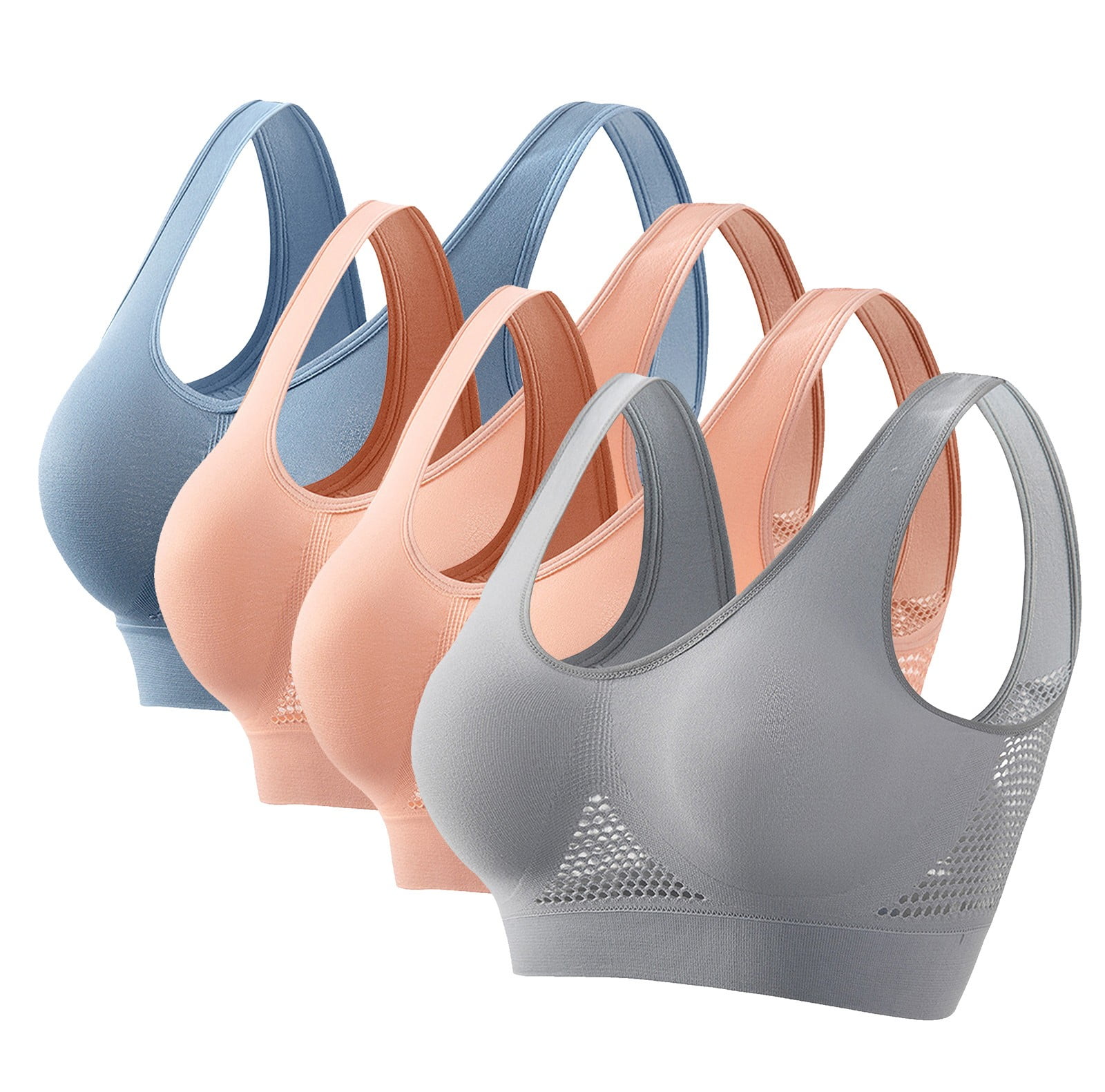 Fancifize 4 Pack Plus Size Wirefree Bras for Women Breathable Mesh ...