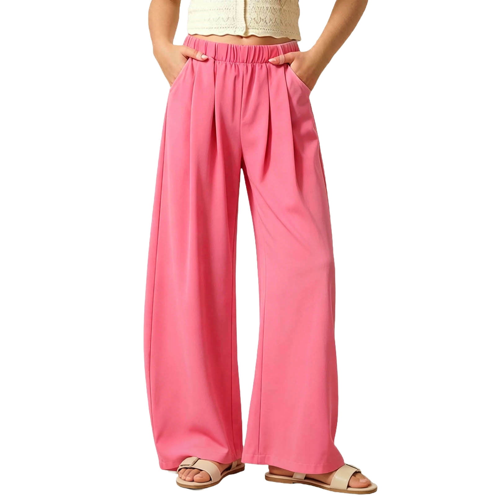 Fancifize Chino Pants for Girls Casual Elastic High Waist Straight Leg ...