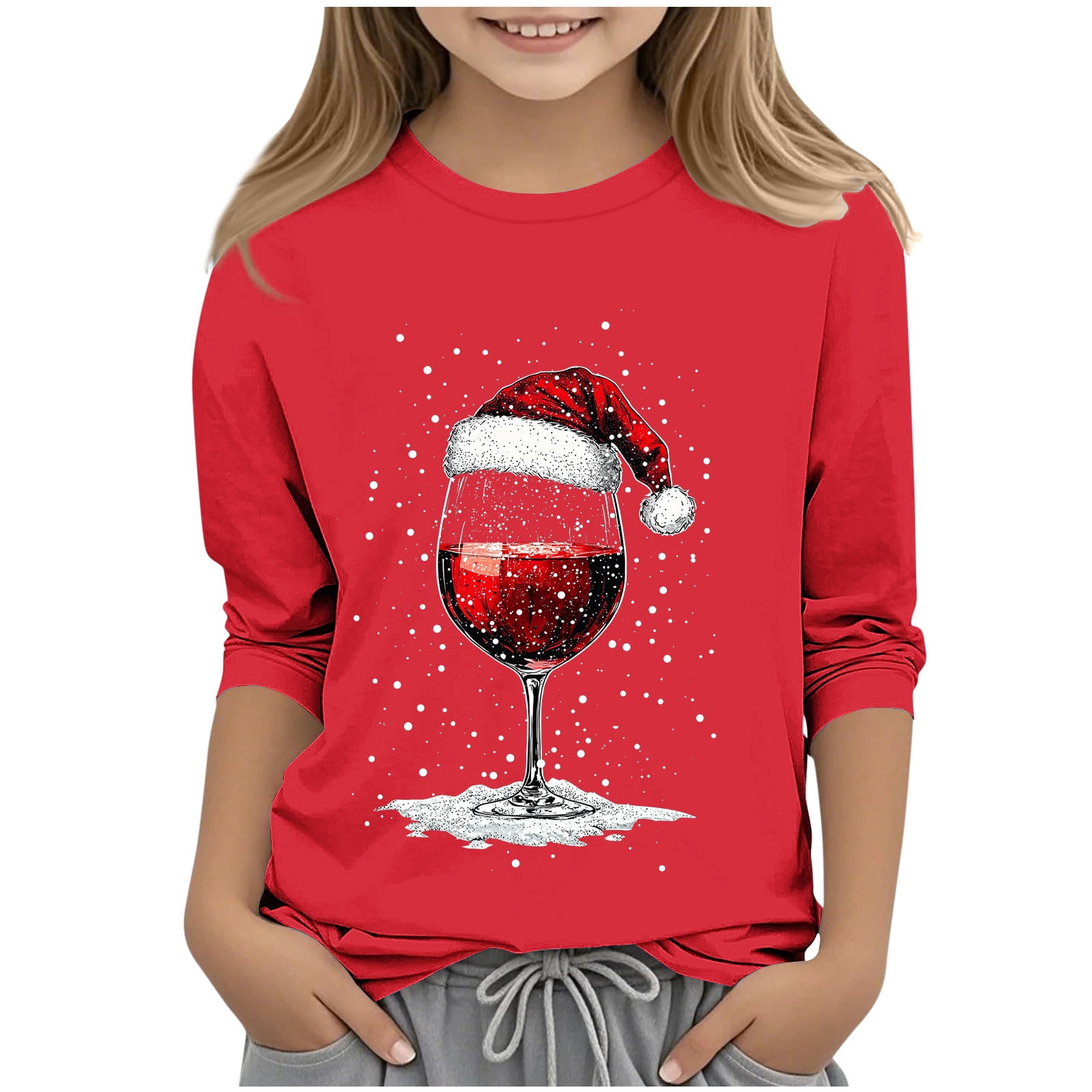 Fancifize Christmas Shirts for Teen Girls 3/4 Sleeve Funny Red Wine ...