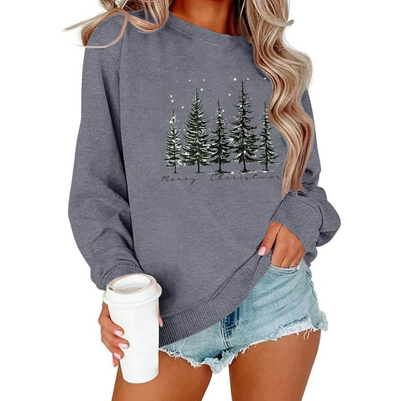 Fancifize Christmas Sweatshirt for Women Crew Neck Christmas Tree ...