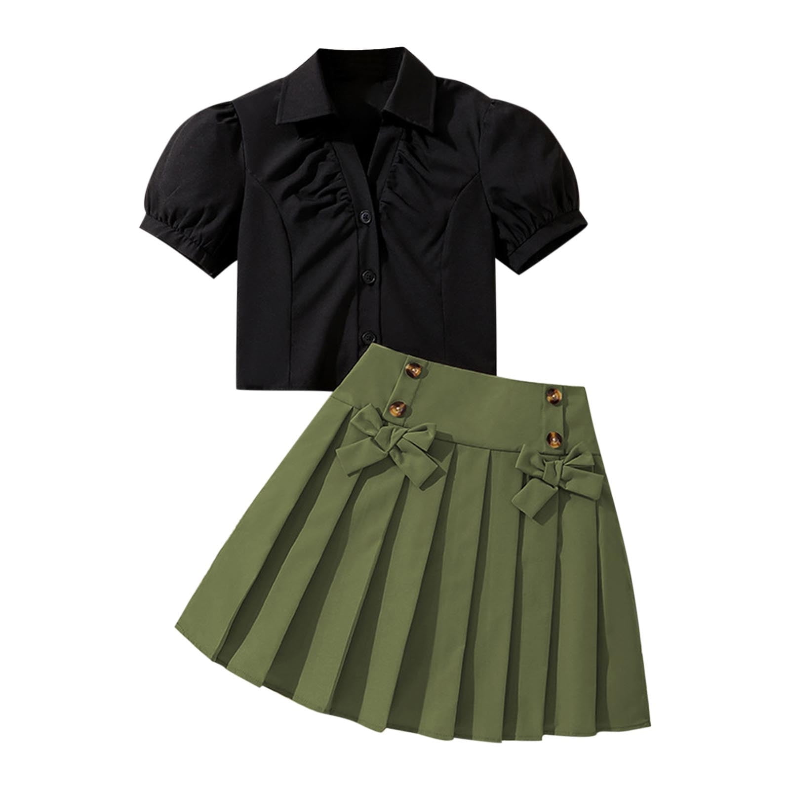 Fancifize Clearance Girls Princess Two Piece Set V Neck Puff Sleeve ...