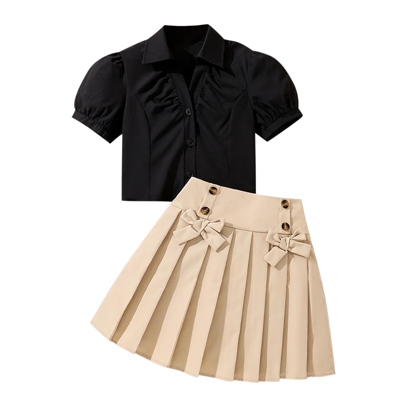 Fancifize Girls Princess Two Piece Set V Neck Puff Sleeve Blouse and ...