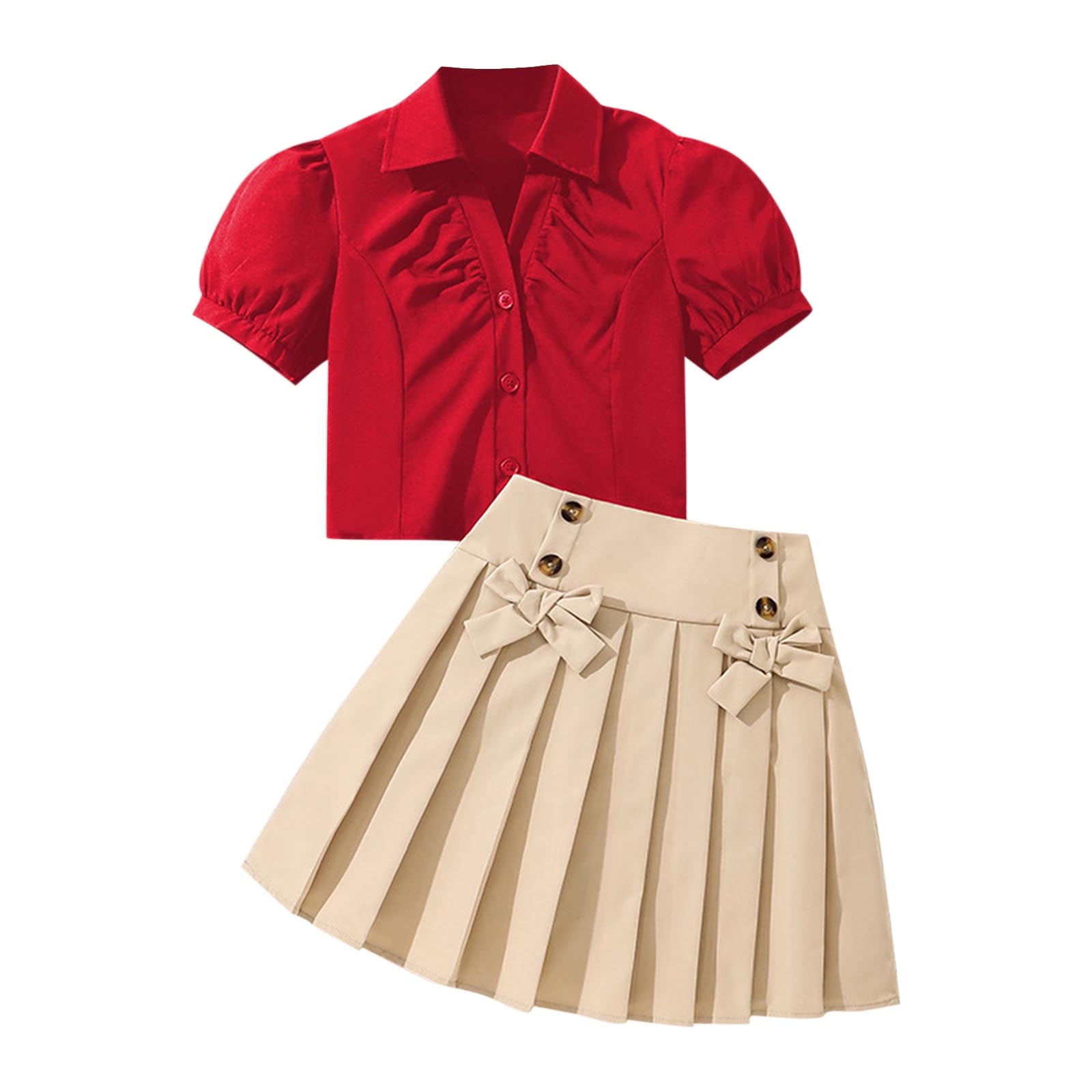 Fancifize Girls Princess Two Piece Set V Neck Puff Sleeve Blouse and ...