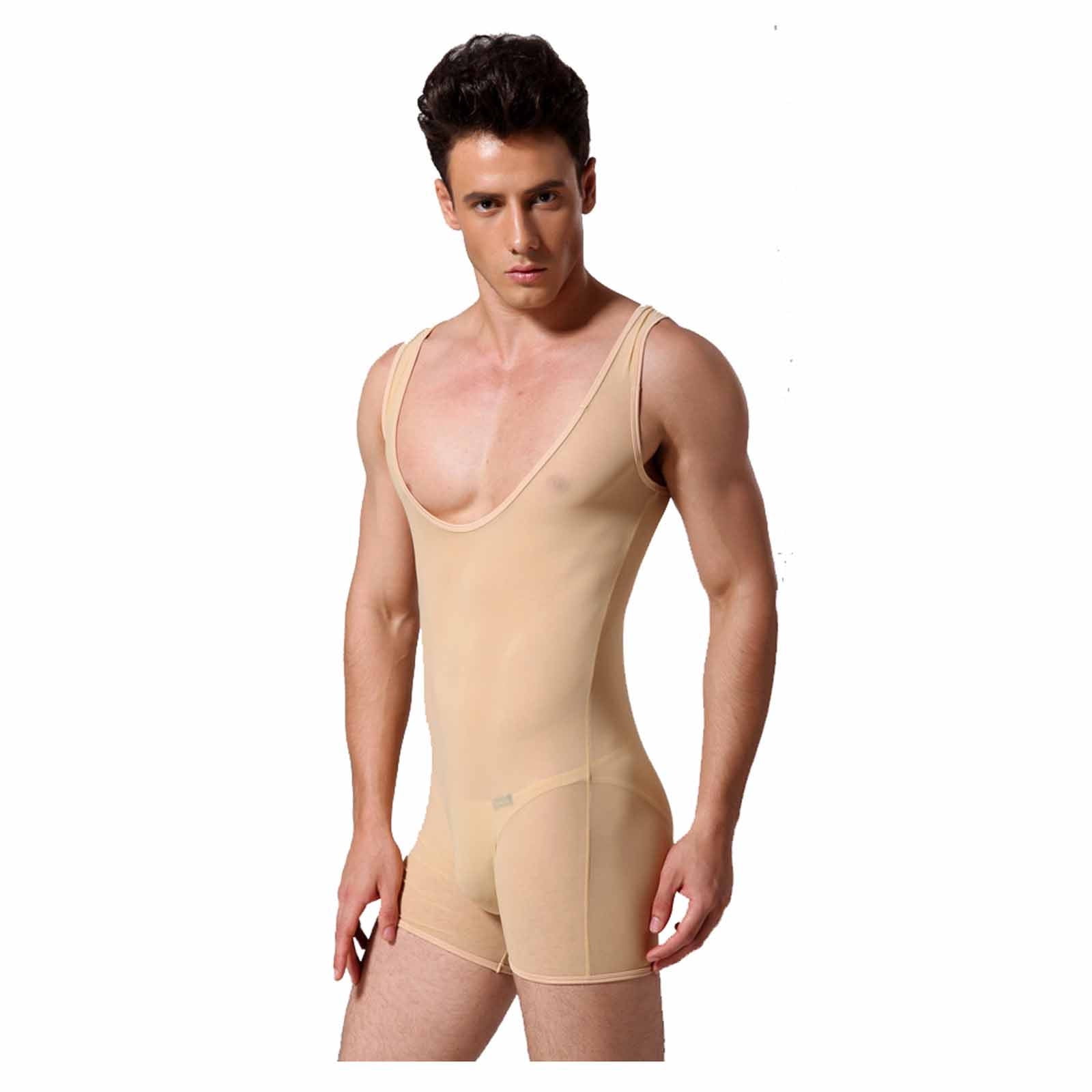 Fancifize Men's See-Through Mesh Bodysuit Underwear Sexy Transparent Base Layers Jumpsuit Boxers ...