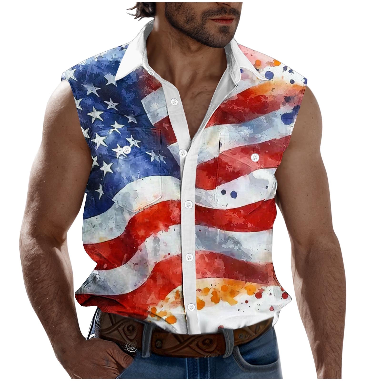 Fancifize Summer Men's American flag Tank Top Vintage Sleeveless Patriotic T-Shirt 4th July ...