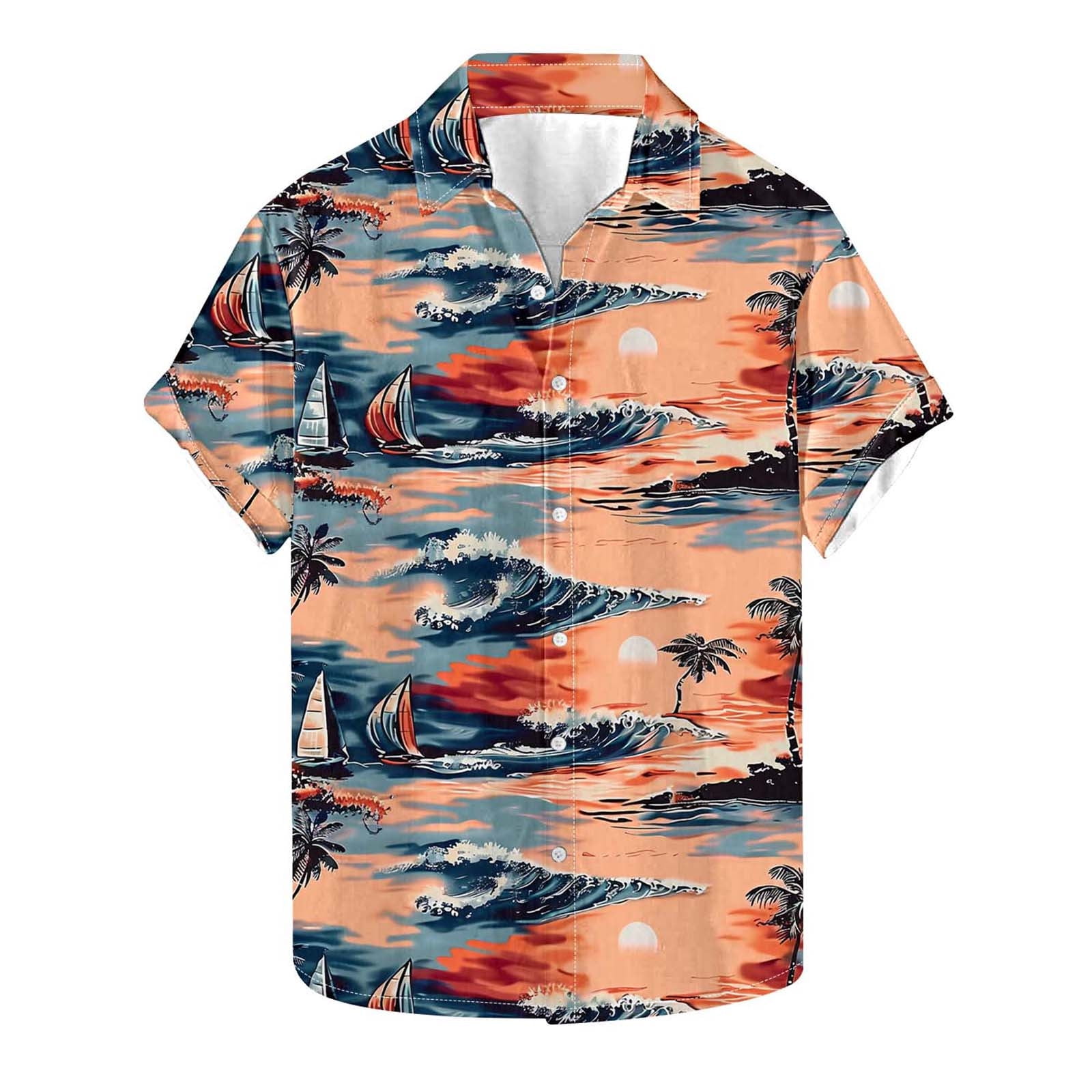 Fancifize Summer Men's Tropical Aloha Shirt Vibrant Hibiscus Print ...