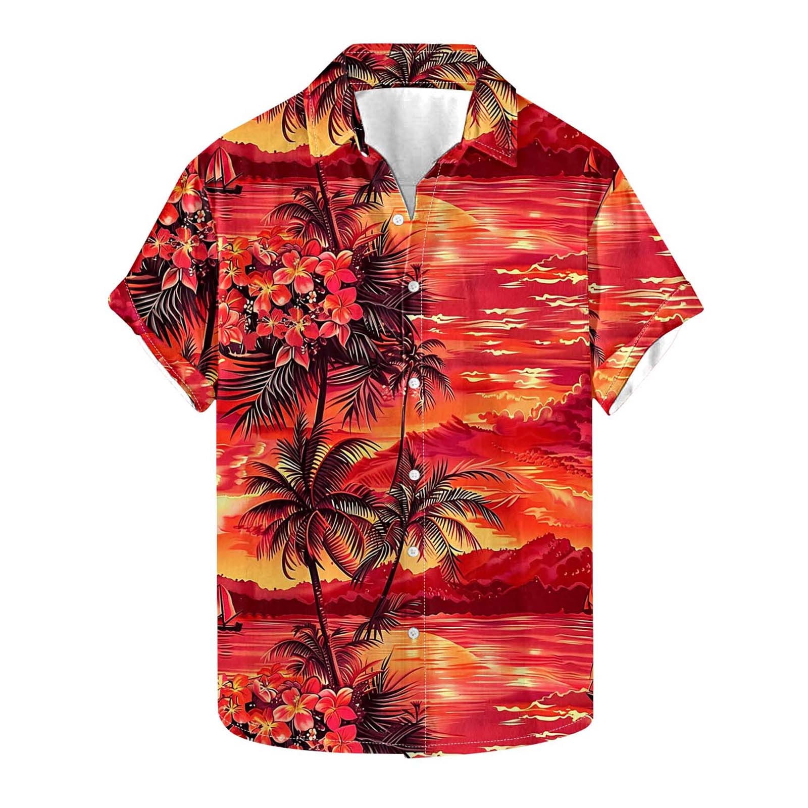 Fancifize Summer Men's Tropical Aloha Shirt Vibrant Hibiscus Print ...