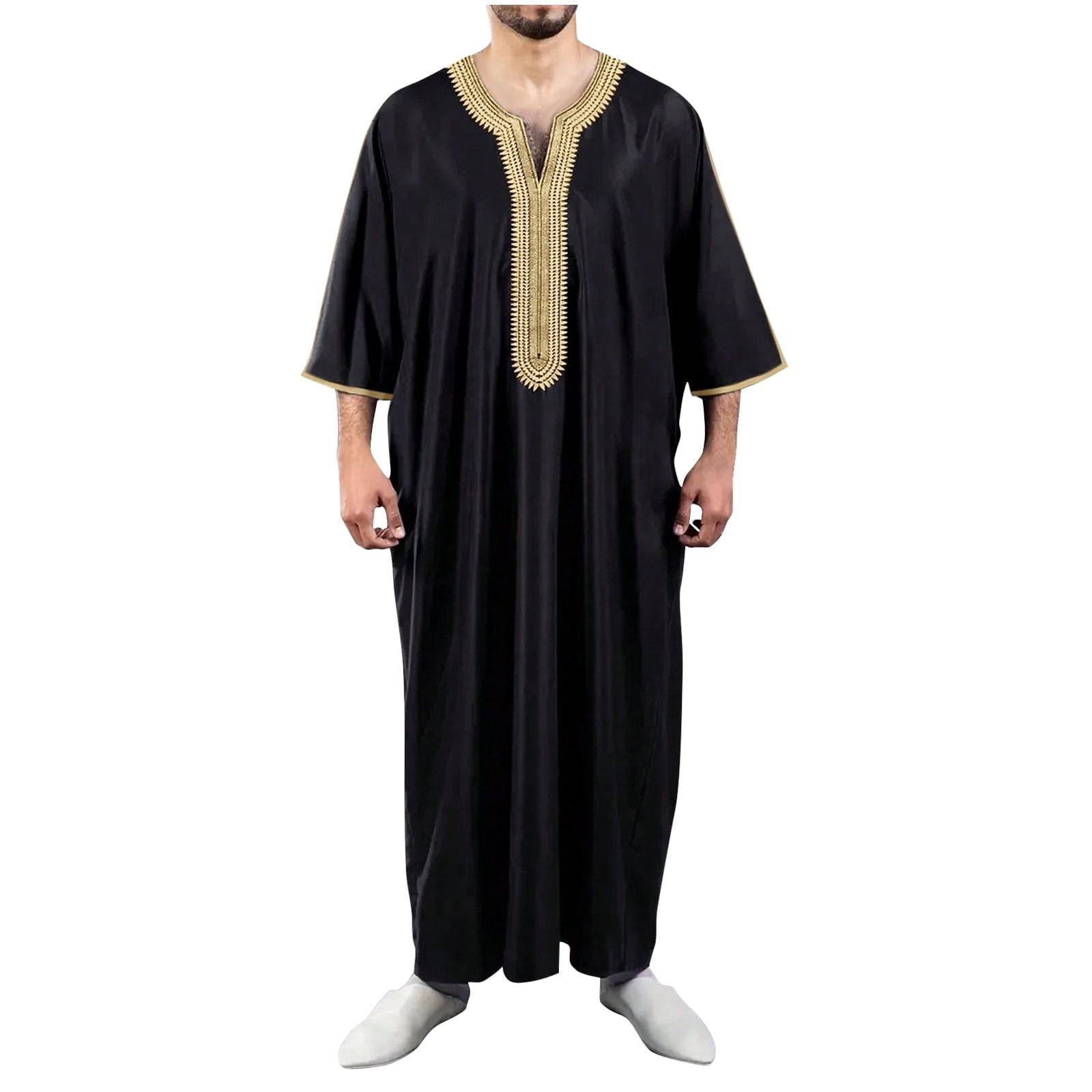 Fancifize Summer Muslim Robe Islamic Thobe Gown Arabic Abaya 3/4 Sleeve ...