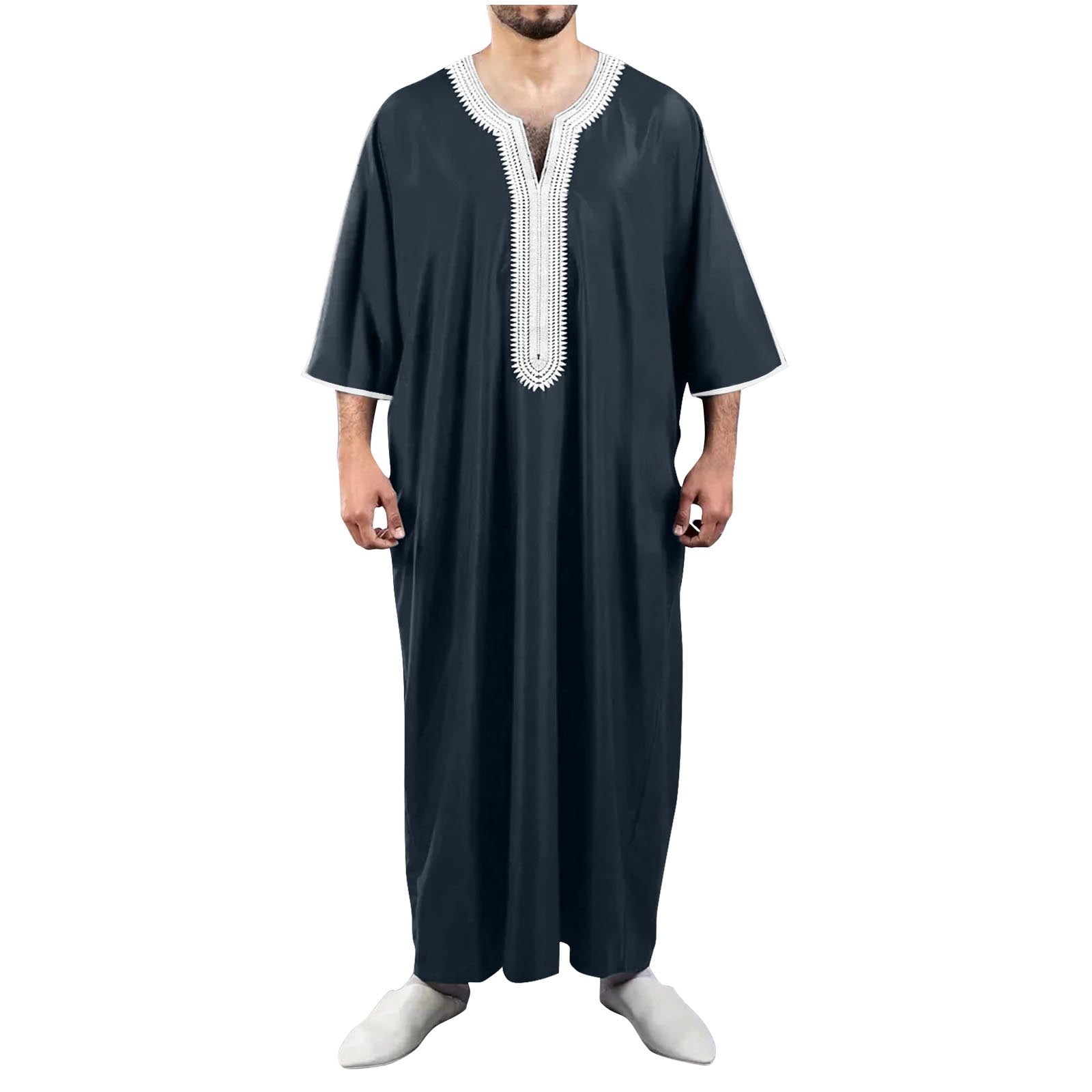 Fancifize Summer Muslim Robe Islamic Thobe Gown Arabic Abaya 3/4 Sleeve ...