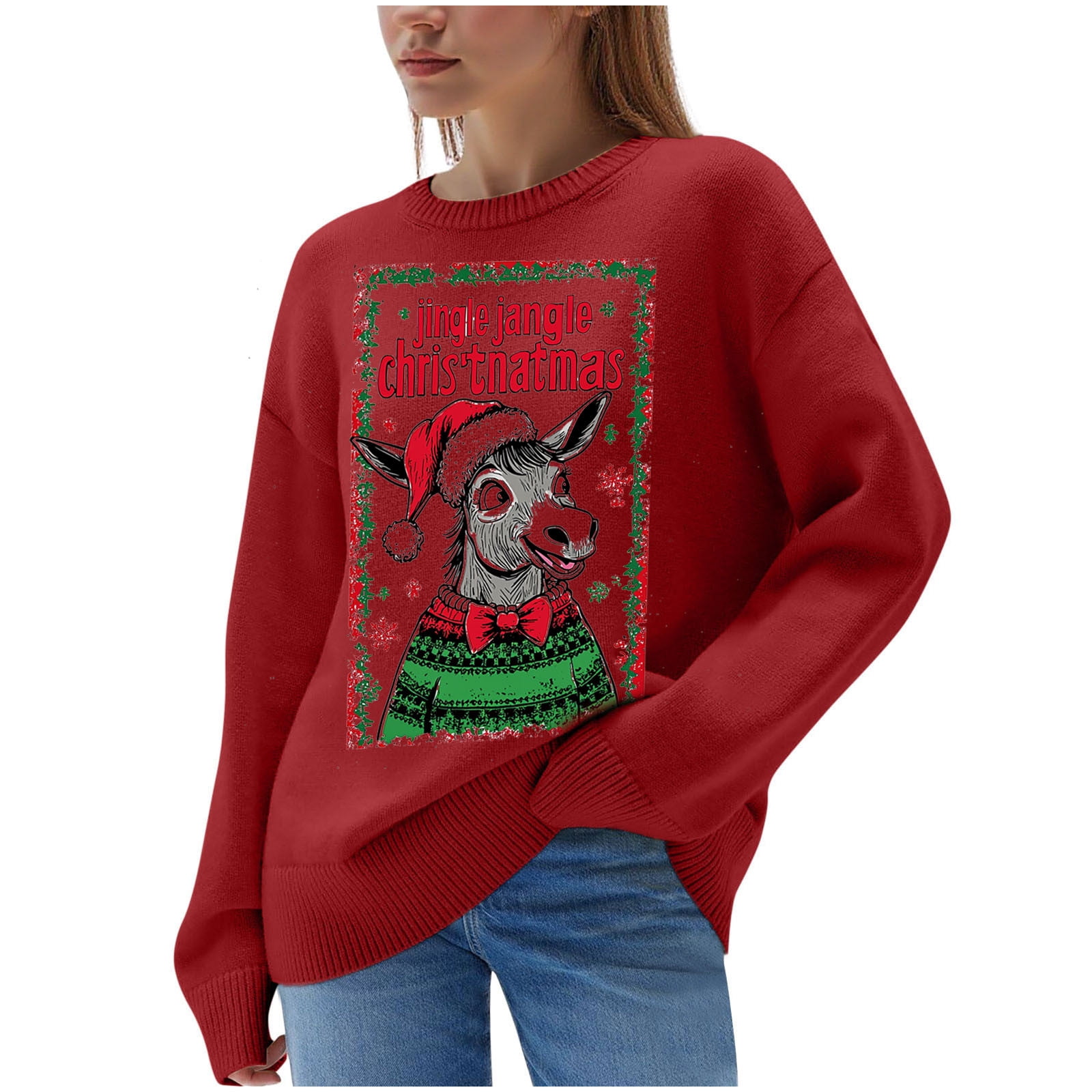 Fancifize Crew Neck Sweater for Women Christmas Graphic Long Sleeve ...