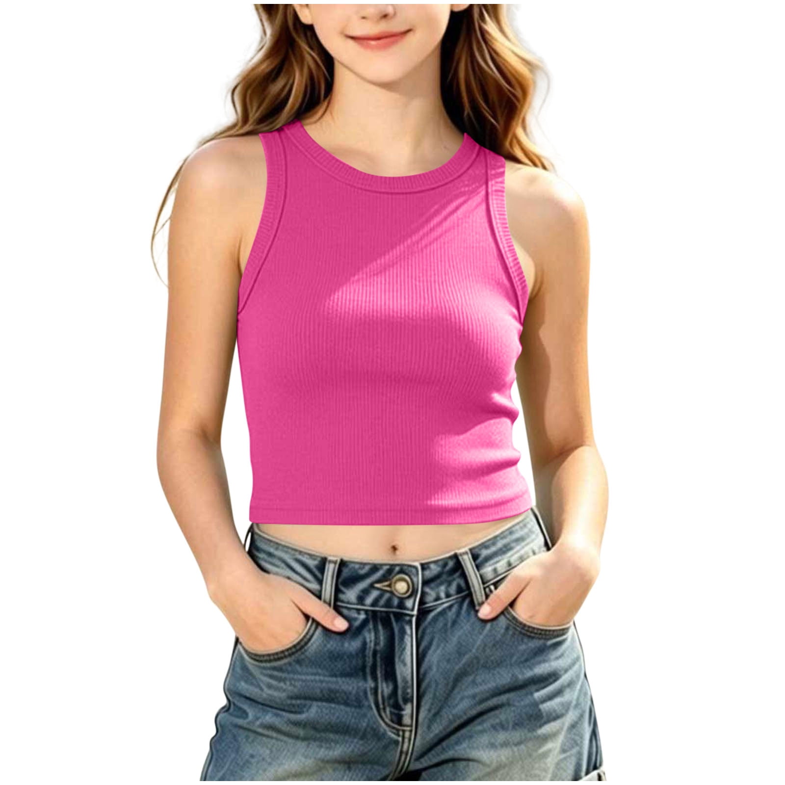 Fancifize Cropped Tank Tops for Girls Crewneck Slim Sleeveless Tees ...