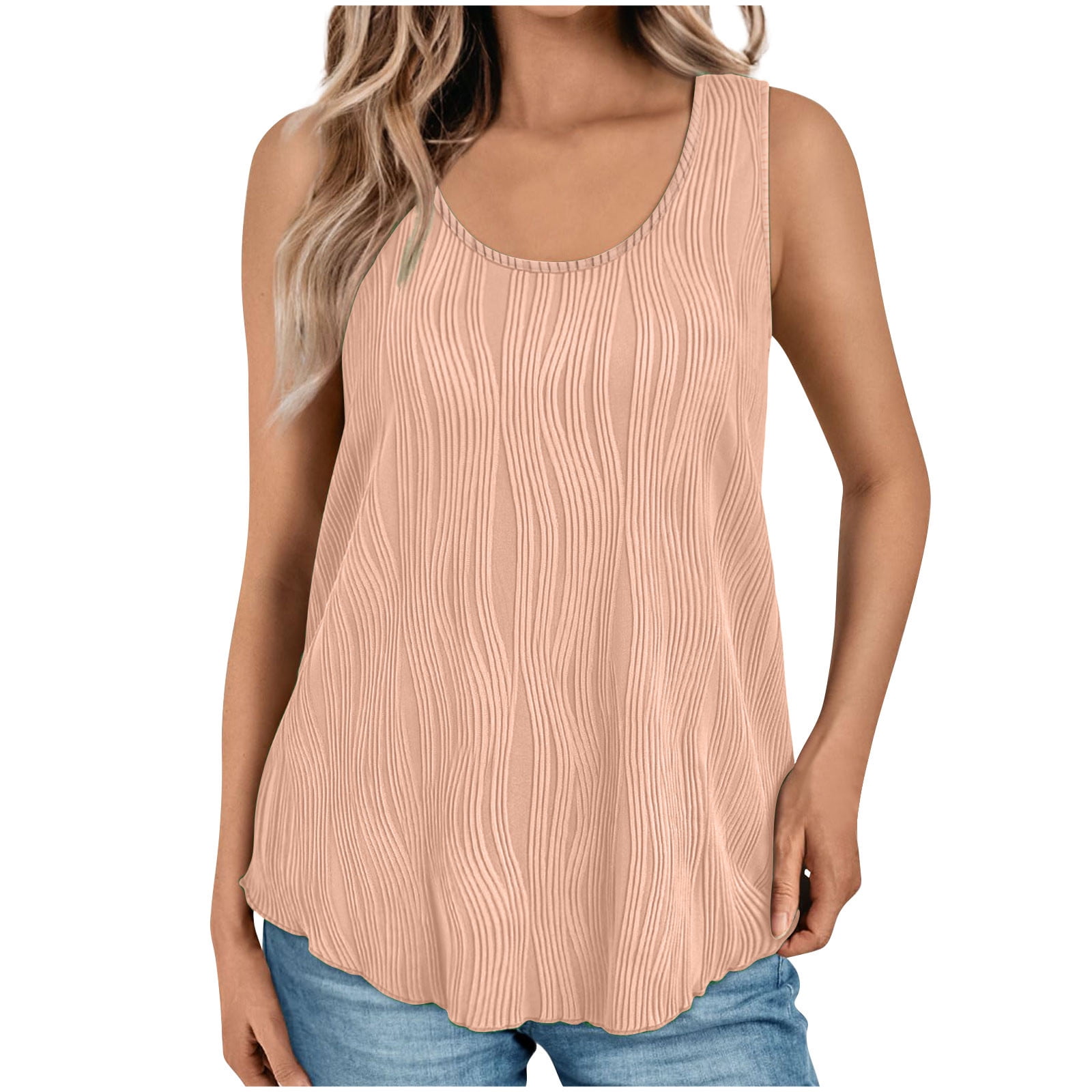 Fancifize Summer Tank Tops for Women Scoop Neck Casual Curved Hem Flowy ...