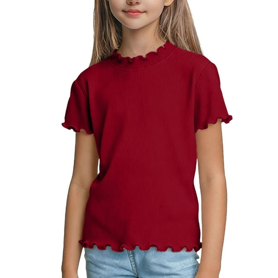 Fancifize Girls Lettuce Trim Shirts Summer Short Sleeve Casual Basic T ...