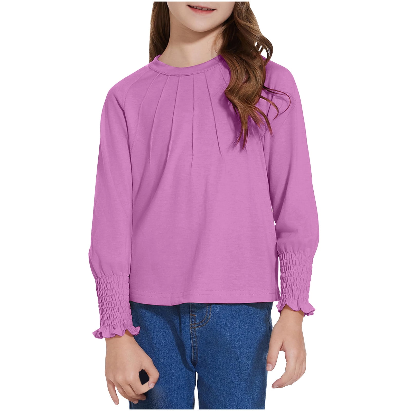 Fancifize Girls Long Ruffle Sleeve Shirts Kids Crewneck Pleated T ...