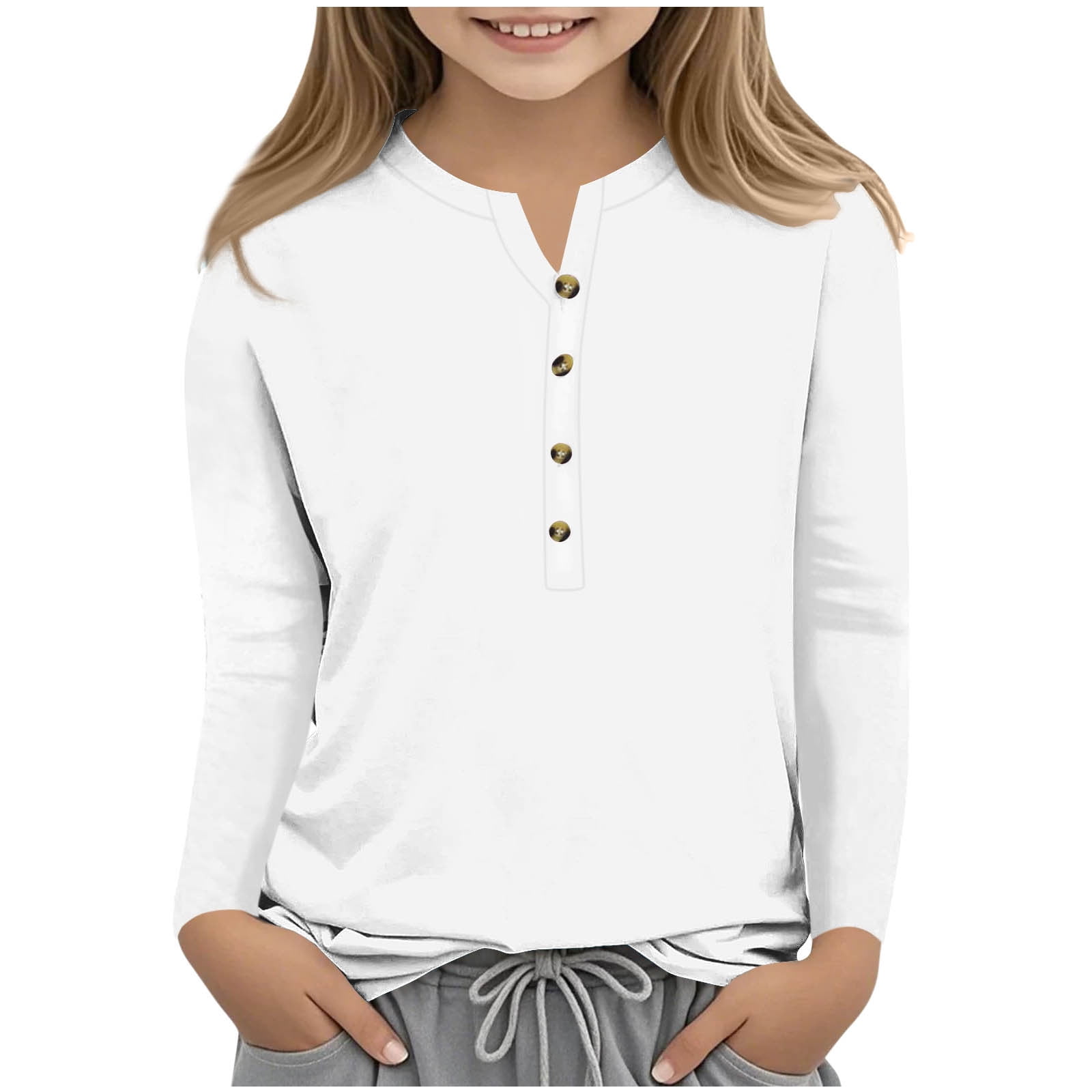 Fancifize Girls Long Sleeve Henley T-Shirts V Neck Fashion Dressy Tunic ...