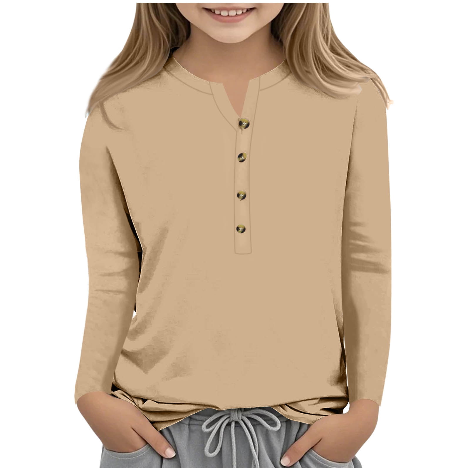 Fancifize Girls Long Sleeve Henley T-Shirts V Neck Fashion Dressy Tunic ...