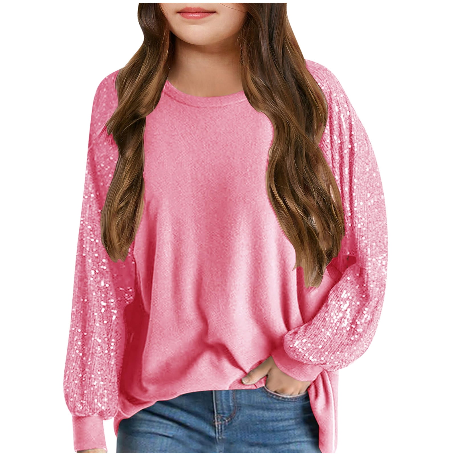Fancifize Girls Sequin Top Casual Long Sleeve Crewneck Shiny Tunic Tops ...