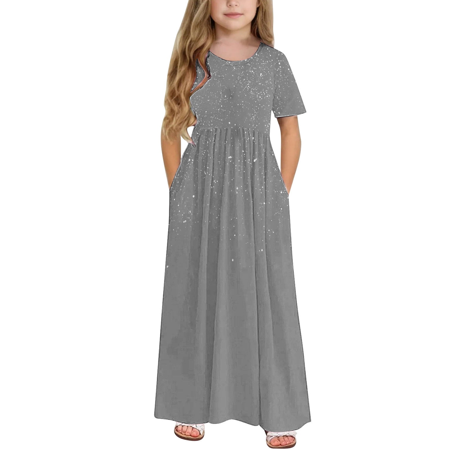 Fancifize Girls Sparkling Print Stretchy Pocket Dress A Line Long Dress ...