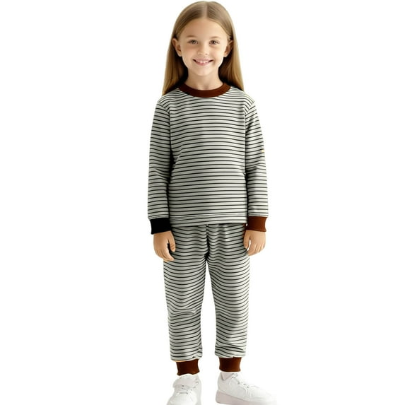 Fancifize Girls Striped Pajamas Set Crew Neck Soft Sleepwear Pjs Long ...
