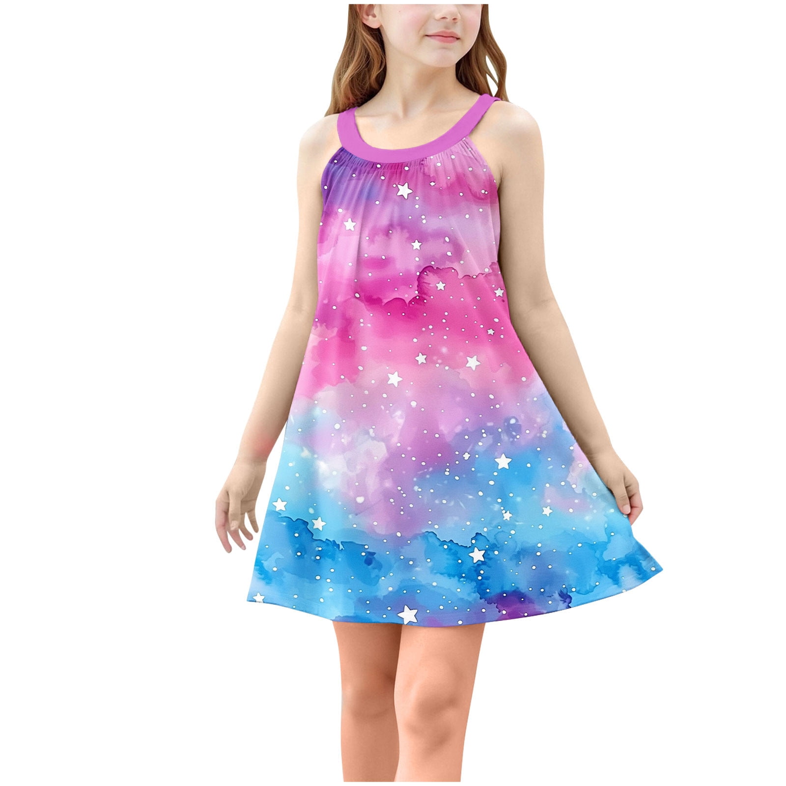 Fancifize Girls' Tropical Print Midi Dress 4-15Y - Sleeveless Beach ...