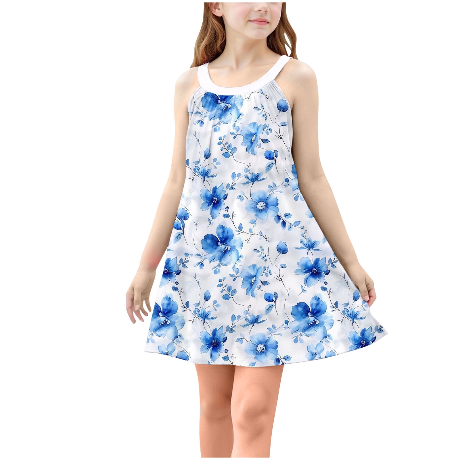 Fancifize Girls' Tropical Print Midi Dress 4-15Y - Sleeveless Beach ...