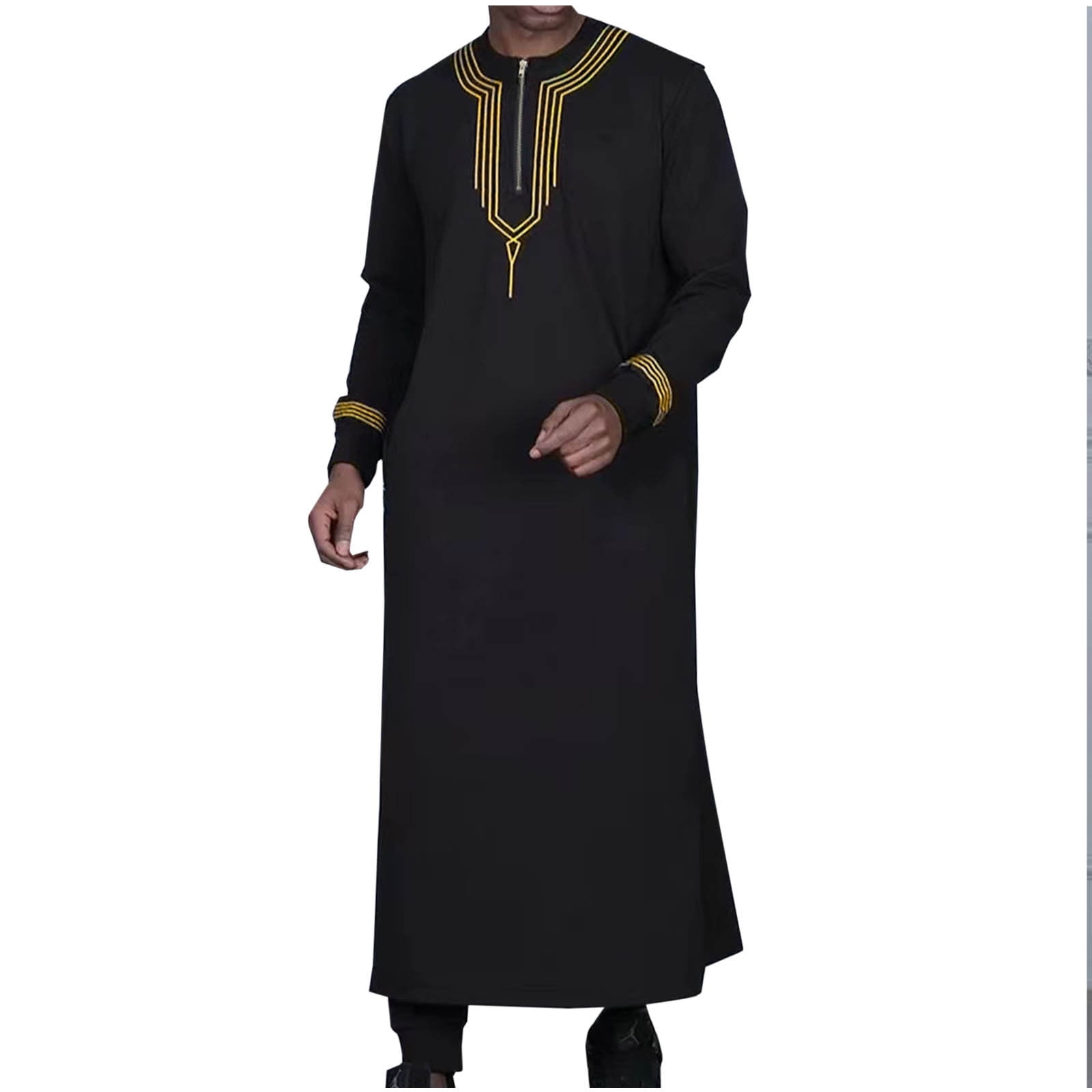 Fancifize Kaftan for Men Long Sleeve Button Henley Shirt Thobe Mens Muslim Arabic Thobe Dubai ...